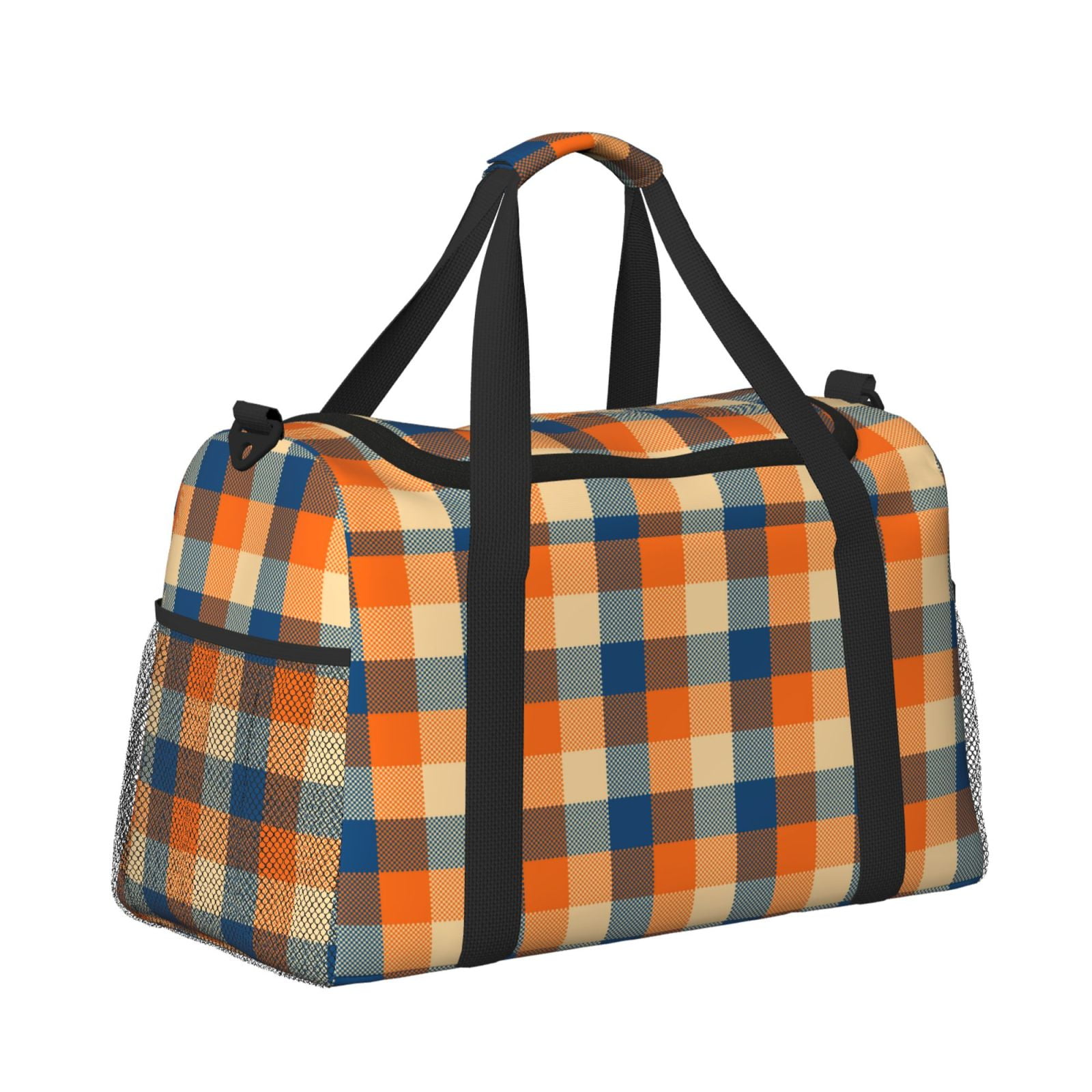 Ratiio Warm Orange Plaid Pattern Hand Travel Bag, Weekender Carry On ...