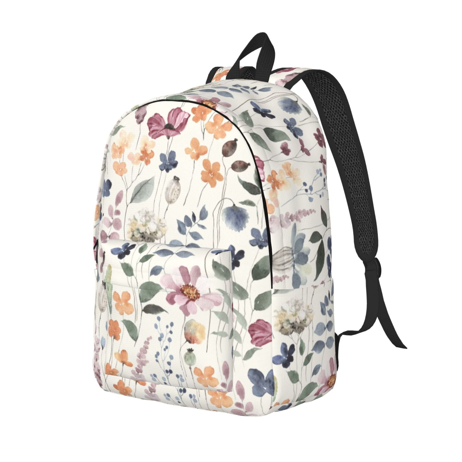 Ratiio Watercolor Floral Print Canvas Backpack for Women & Men Retro ...