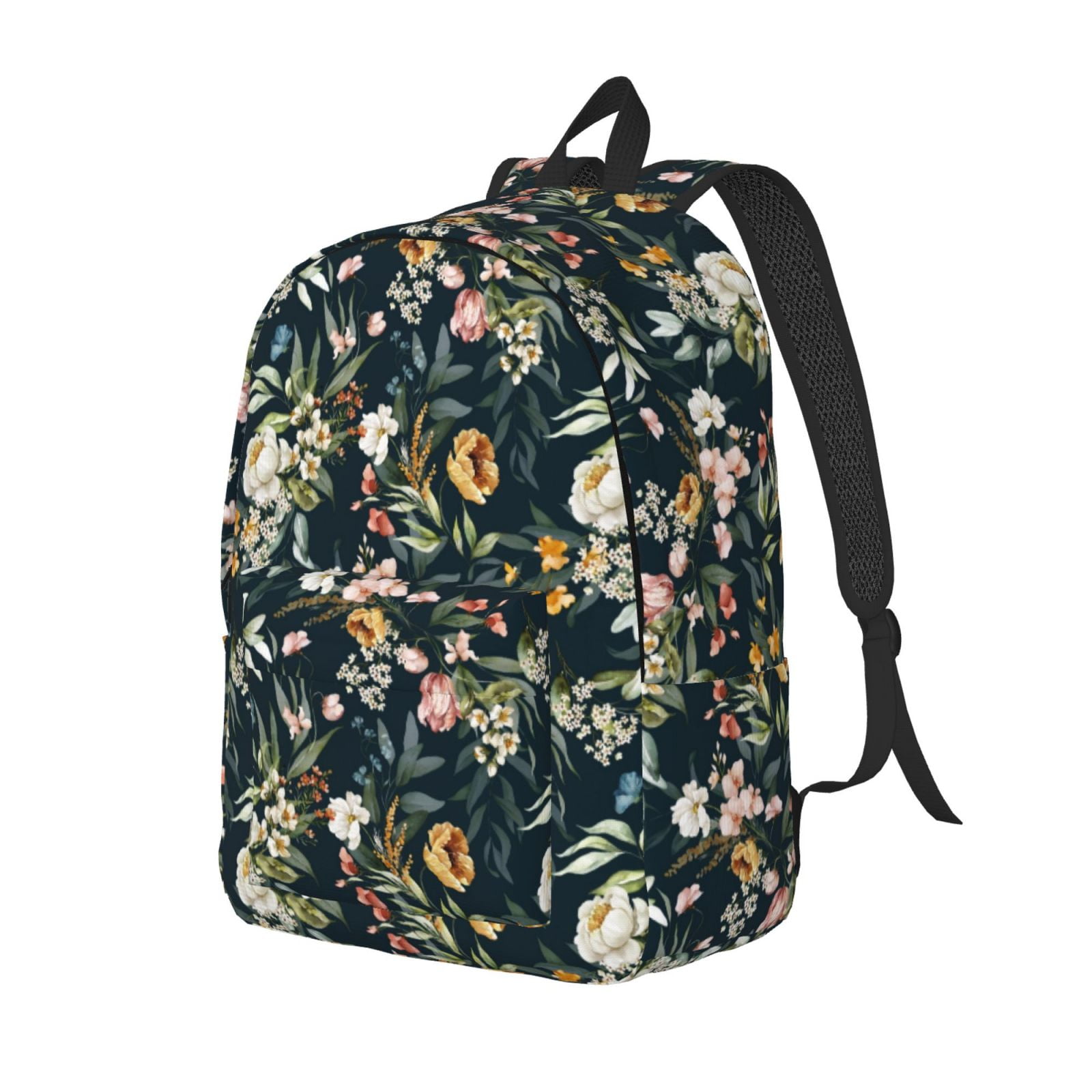 Ratiio Watercolor Floral Print Canvas Backpack for Women & Men Retro ...