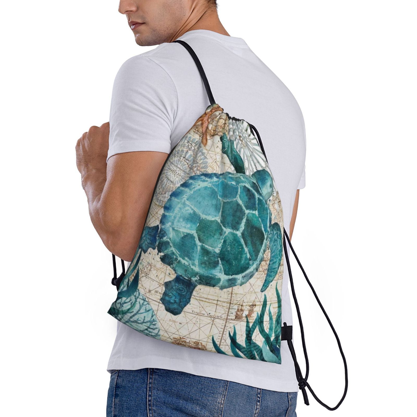 Ratiio Watercolor Sea Turtle Print Drawstring Backpack Bag Sport Gym ...