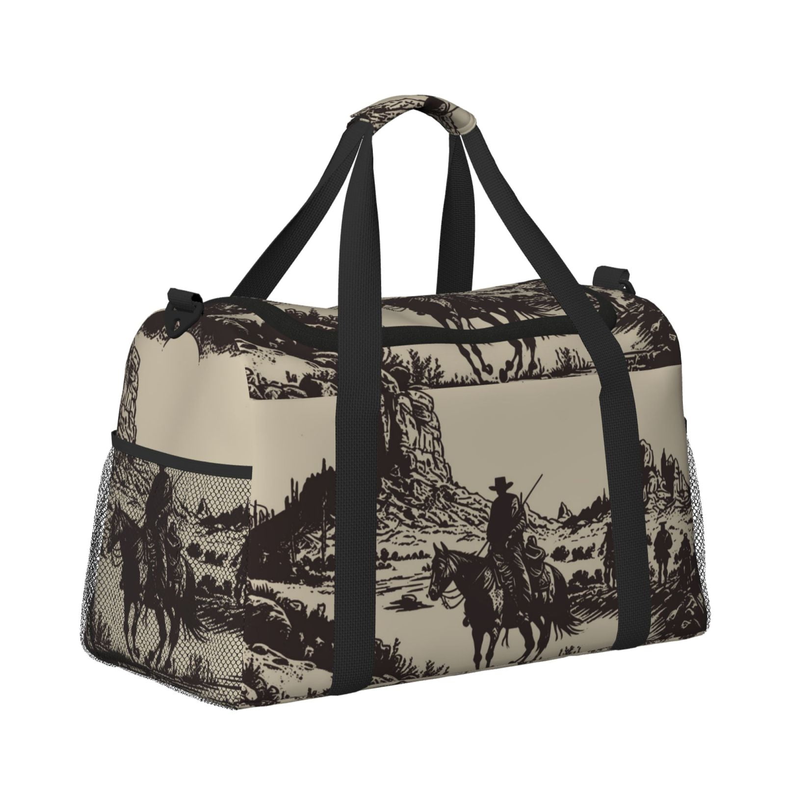 Ratiio Western Desert Cowboy Pattern Hand Travel Bag, Weekender Carry ...