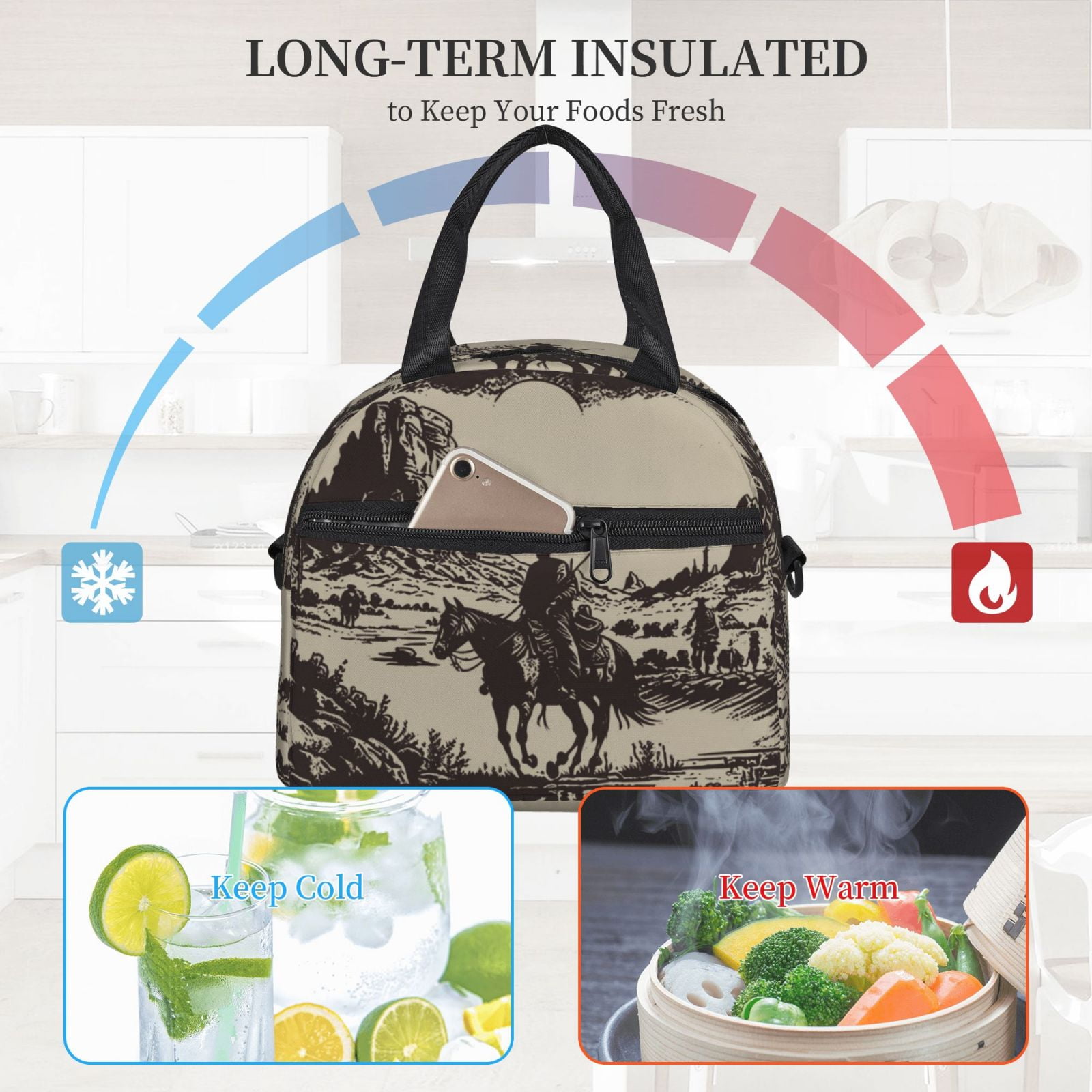 Ratiio Western Desert Cowboy Pattern Lunch Bag ,Insulated Lunch Box ...