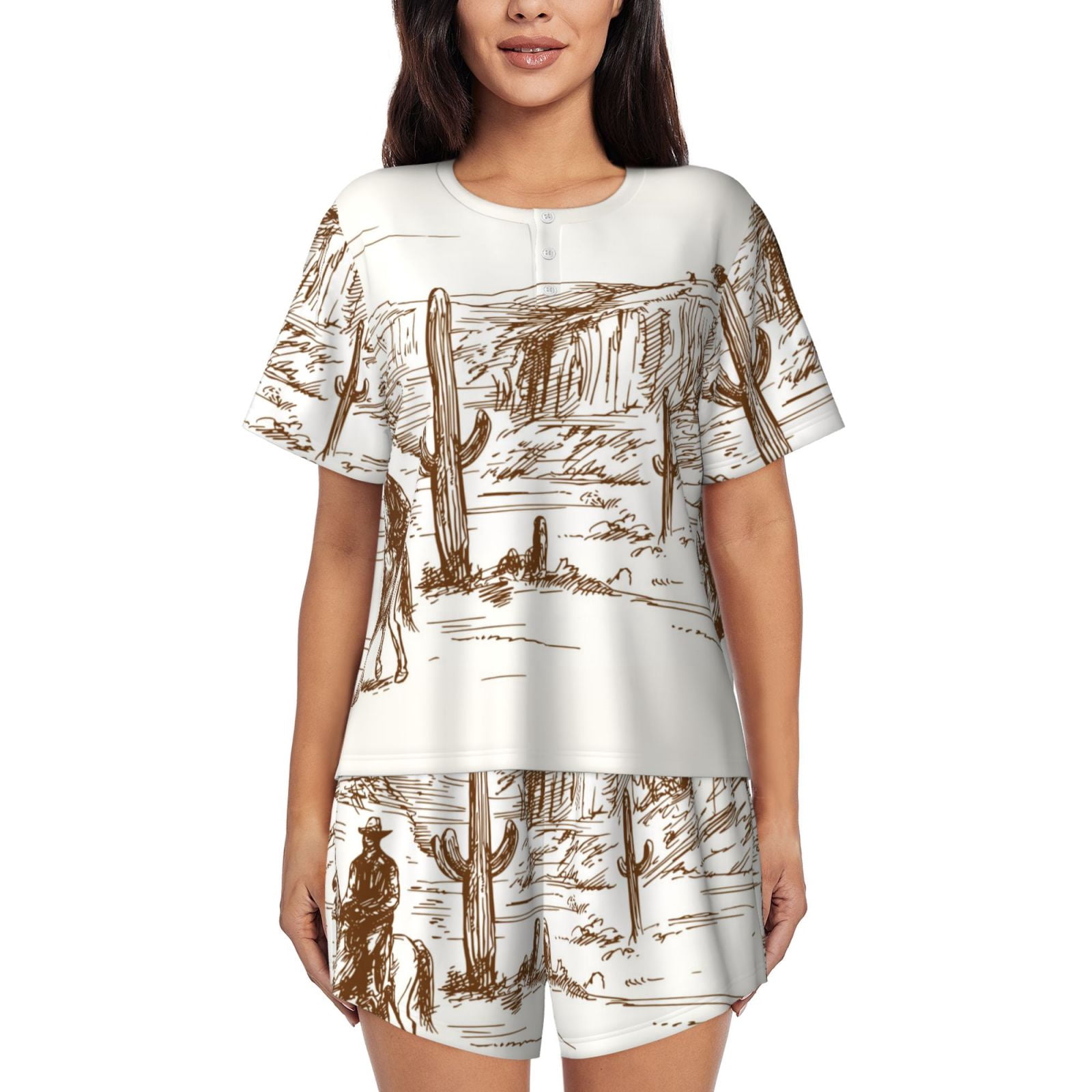 Ratiio Western Desert Cowboys Print Womens Pajama Sets 2 Piece Soft ...