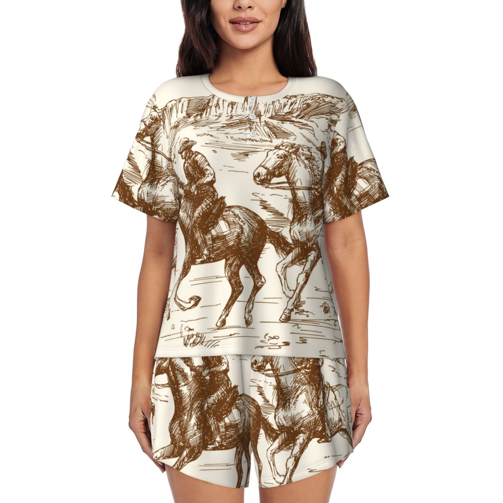 Ratiio Western Desert Cowboys1 Print Womens Pajama Sets 2 Piece Soft ...