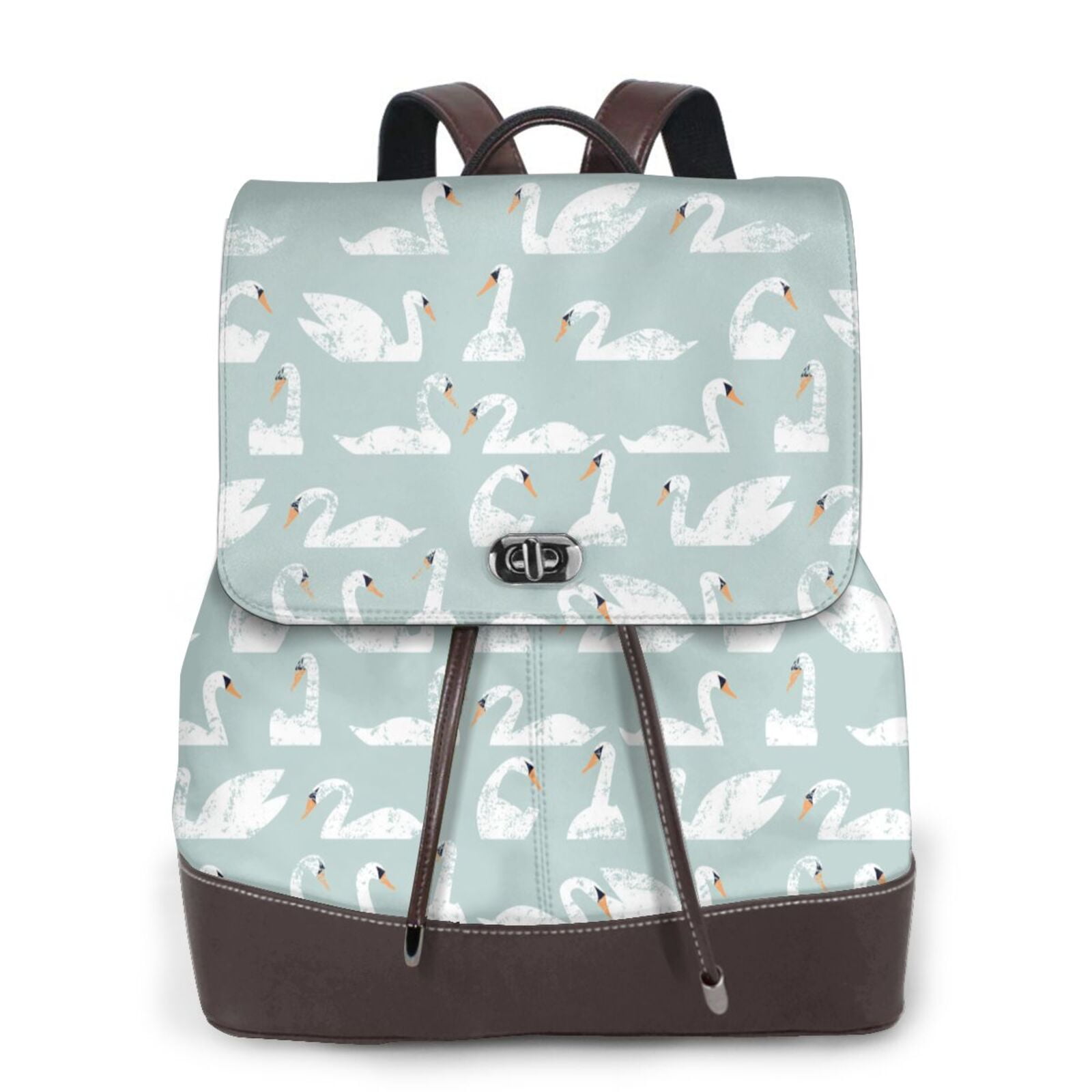 Ratiio White Swan Pattern Womens Backpack Purse Leather Backpack Purse ...