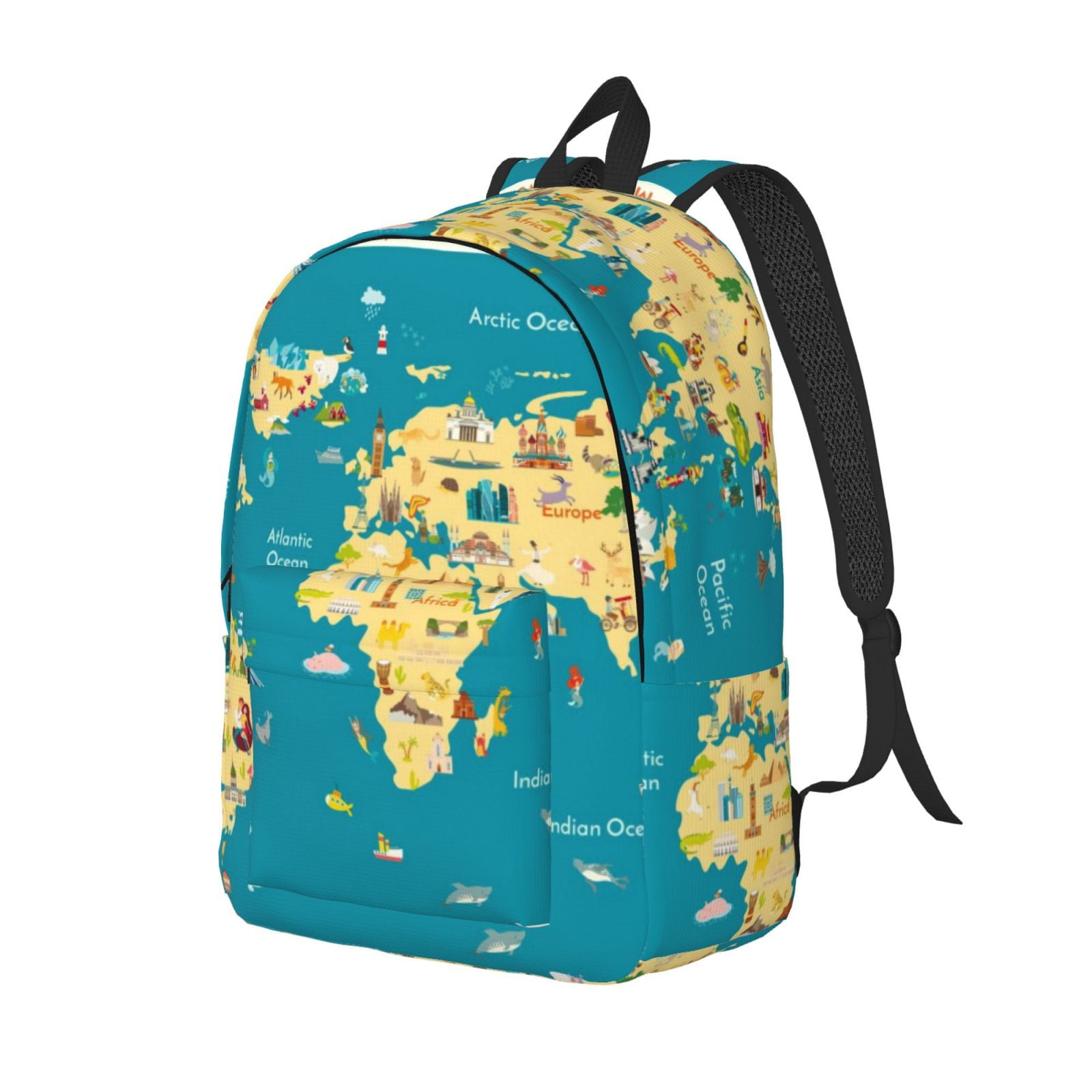Ratiio World Map With Landmarks Print Canvas Backpack for Women & Men ...