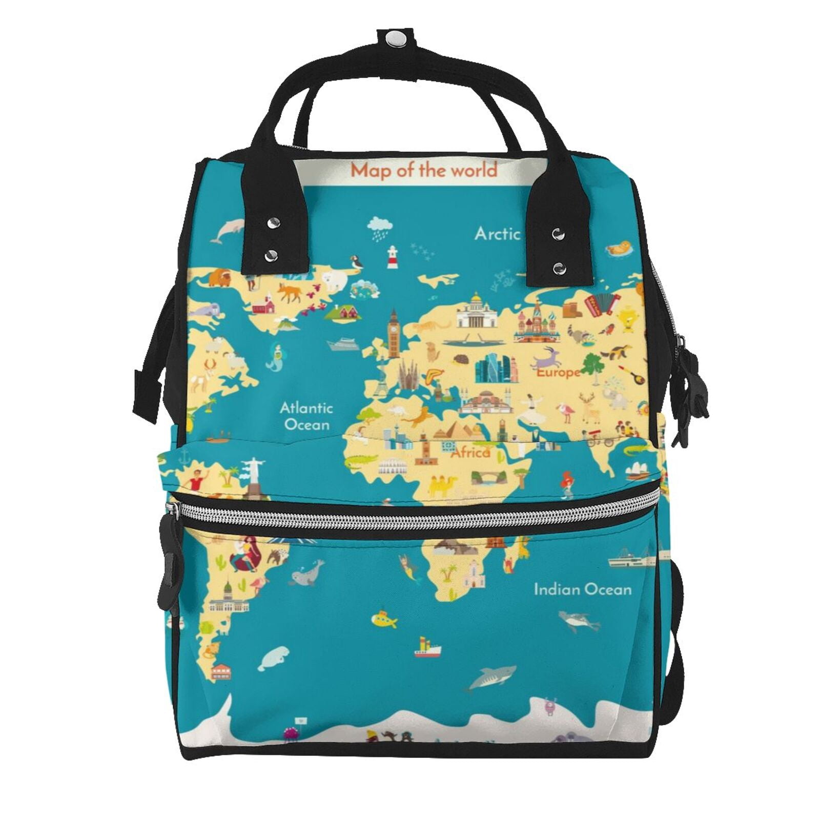 Ratiio World Map With Landmarks Mummy Backpack - Waterproof Twill ...