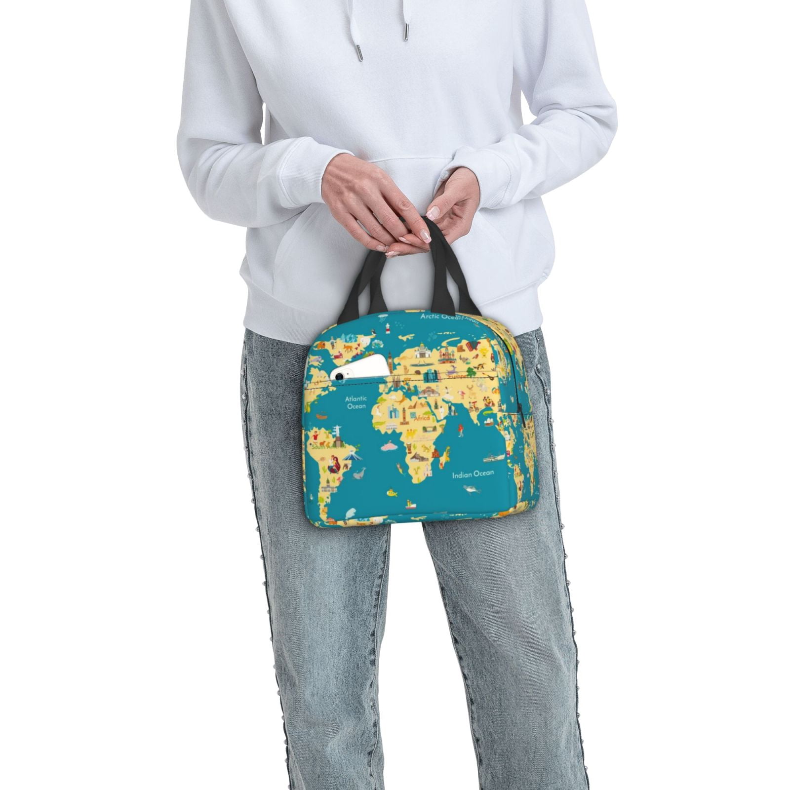 Ratiio World Map With Landmarks Print Lunch Bag Lunch Box Insulated ...