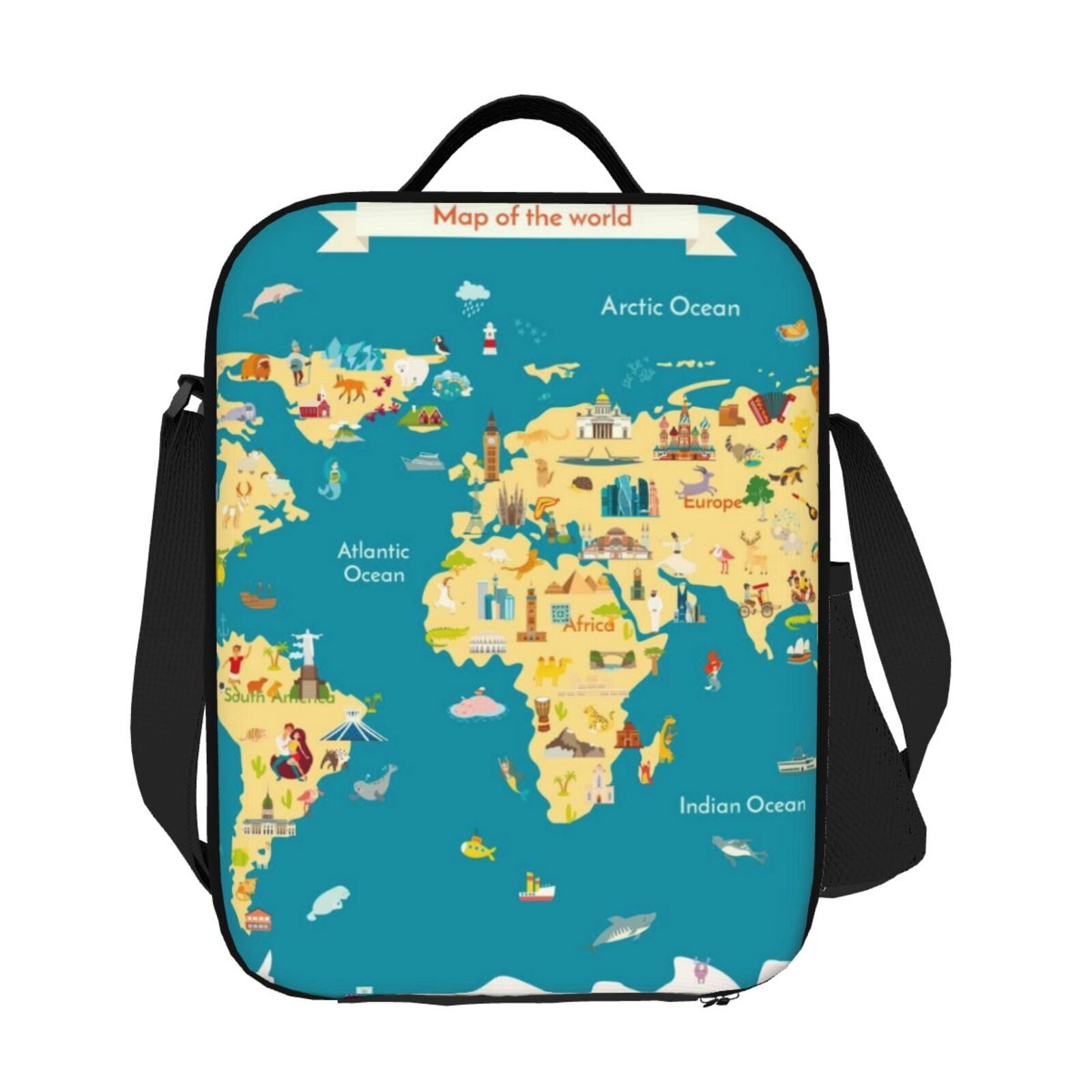 Ratiio World Map With Landmarks Print Lunch Box - Reusable Lunch Bag ...