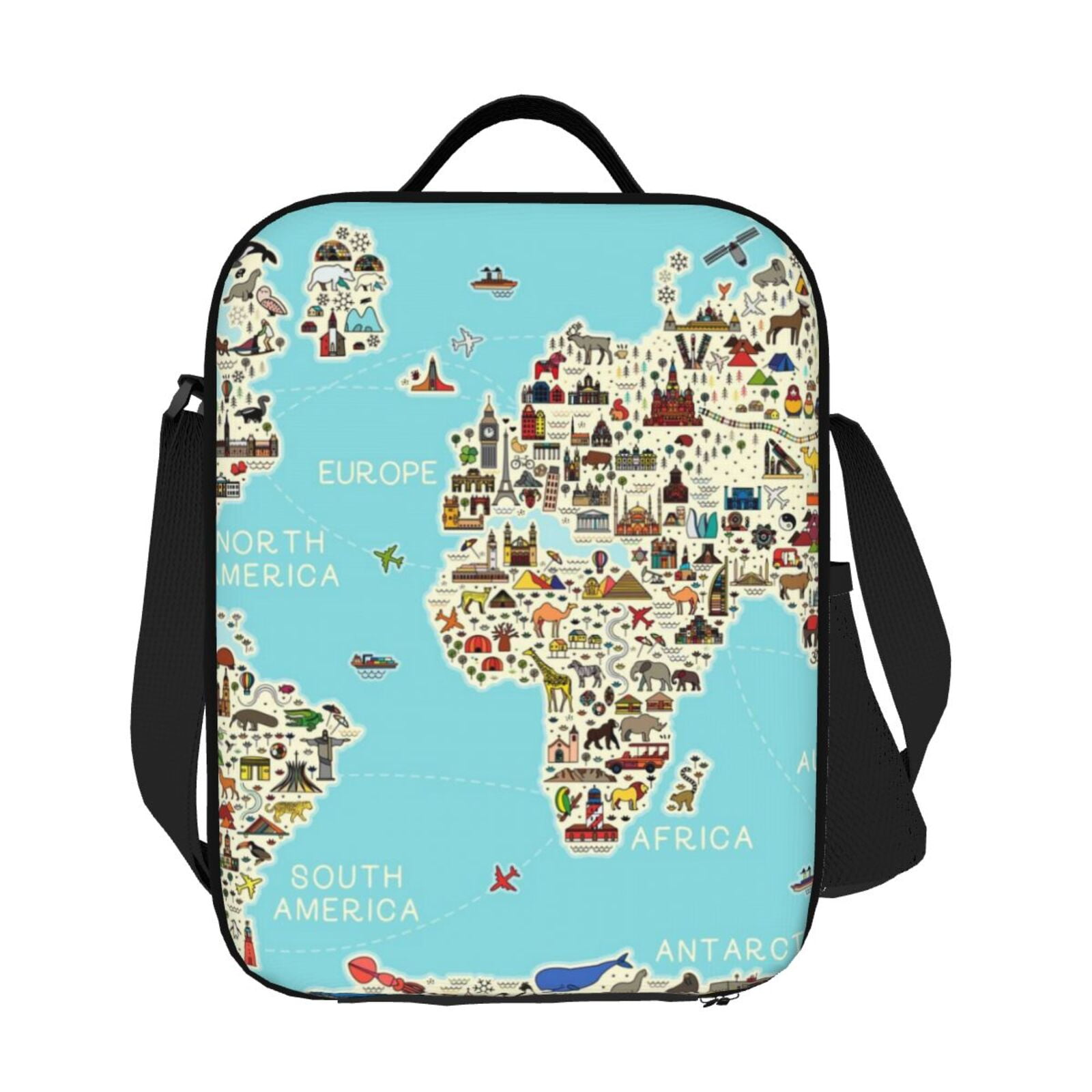 Ratiio World Travel Line Icons Map Print Lunch Box - Reusable Lunch Bag ...