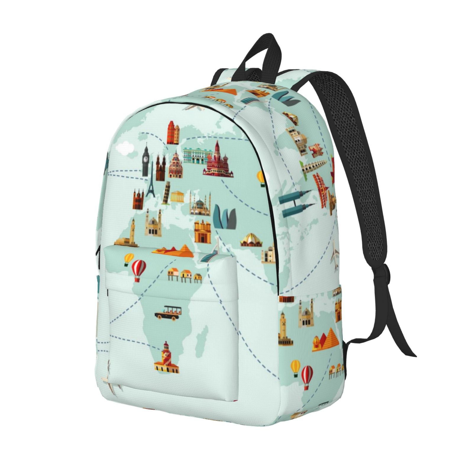 Ratiio World Travel Map Print Canvas Backpack for Women & Men Retro ...
