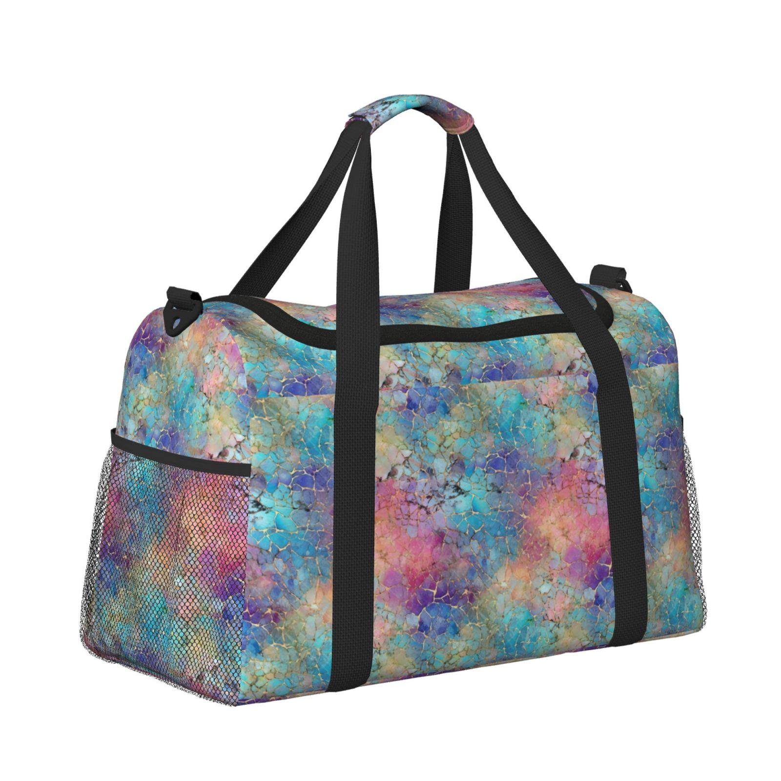 Ratiio blue pink colorful cracked texture Pattern Hand Travel Bag ...