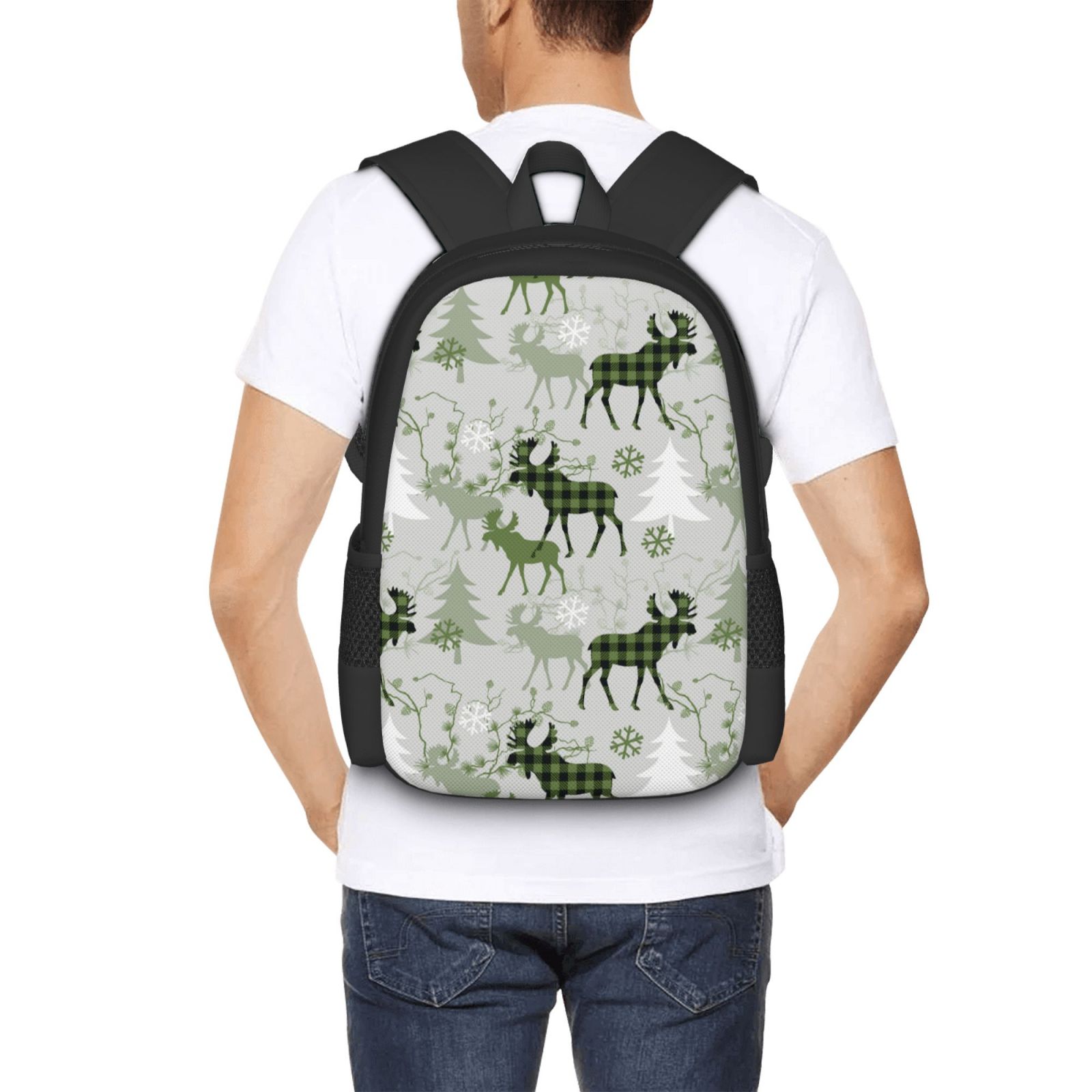 Ratiio green plaid Moose tree Backpack for Men and Women - Durable 600D ...