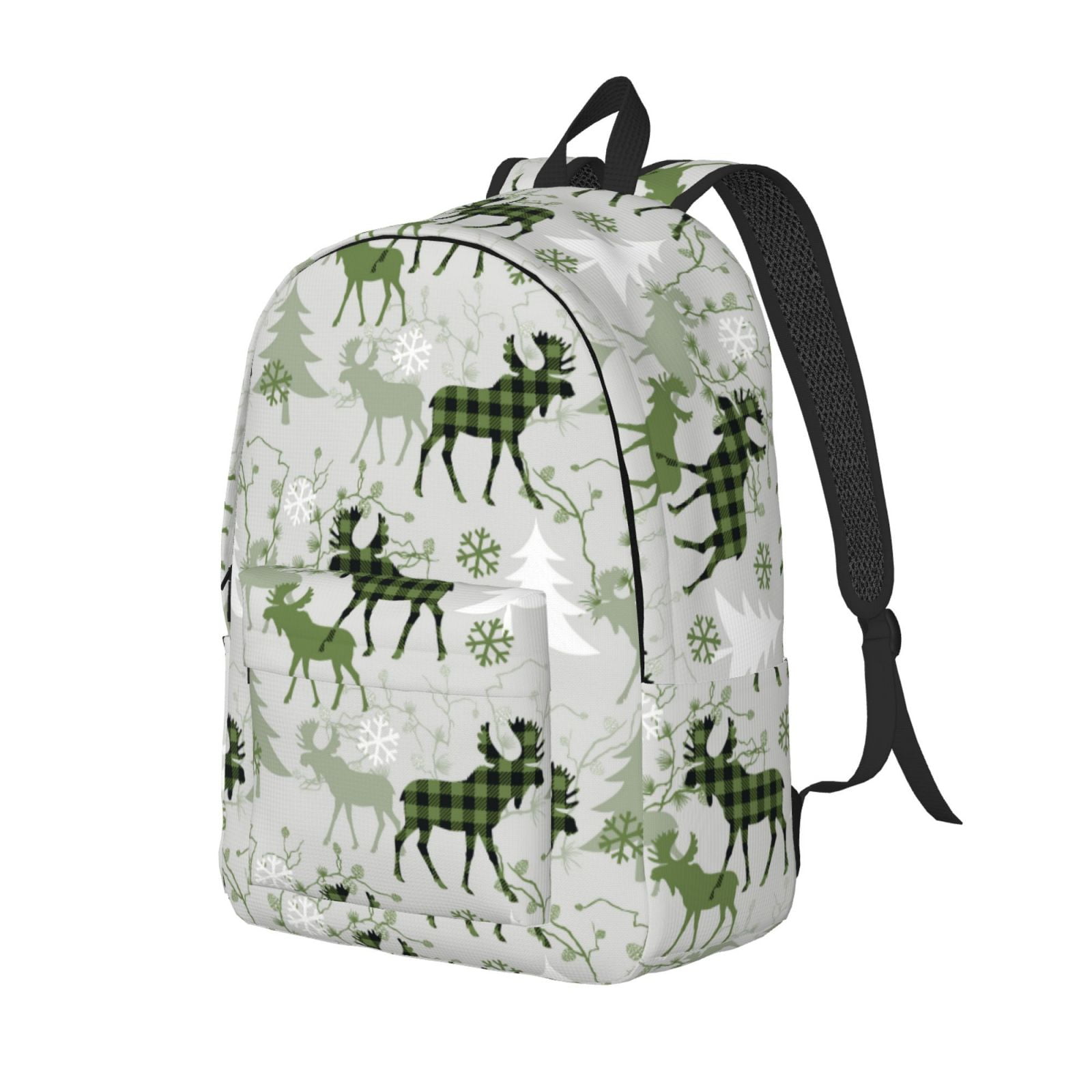 Ratiio green plaid Moose tree Print Canvas Backpack for Women & Men ...