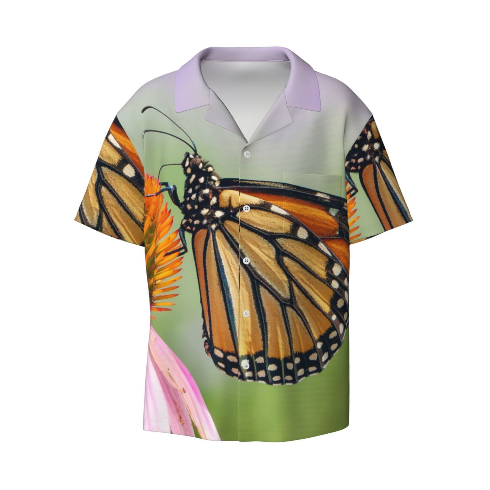 Ratiio A monarch butterfly Print Mens Casual Short Sleeve Shirts Button Down Textured Shirts ...