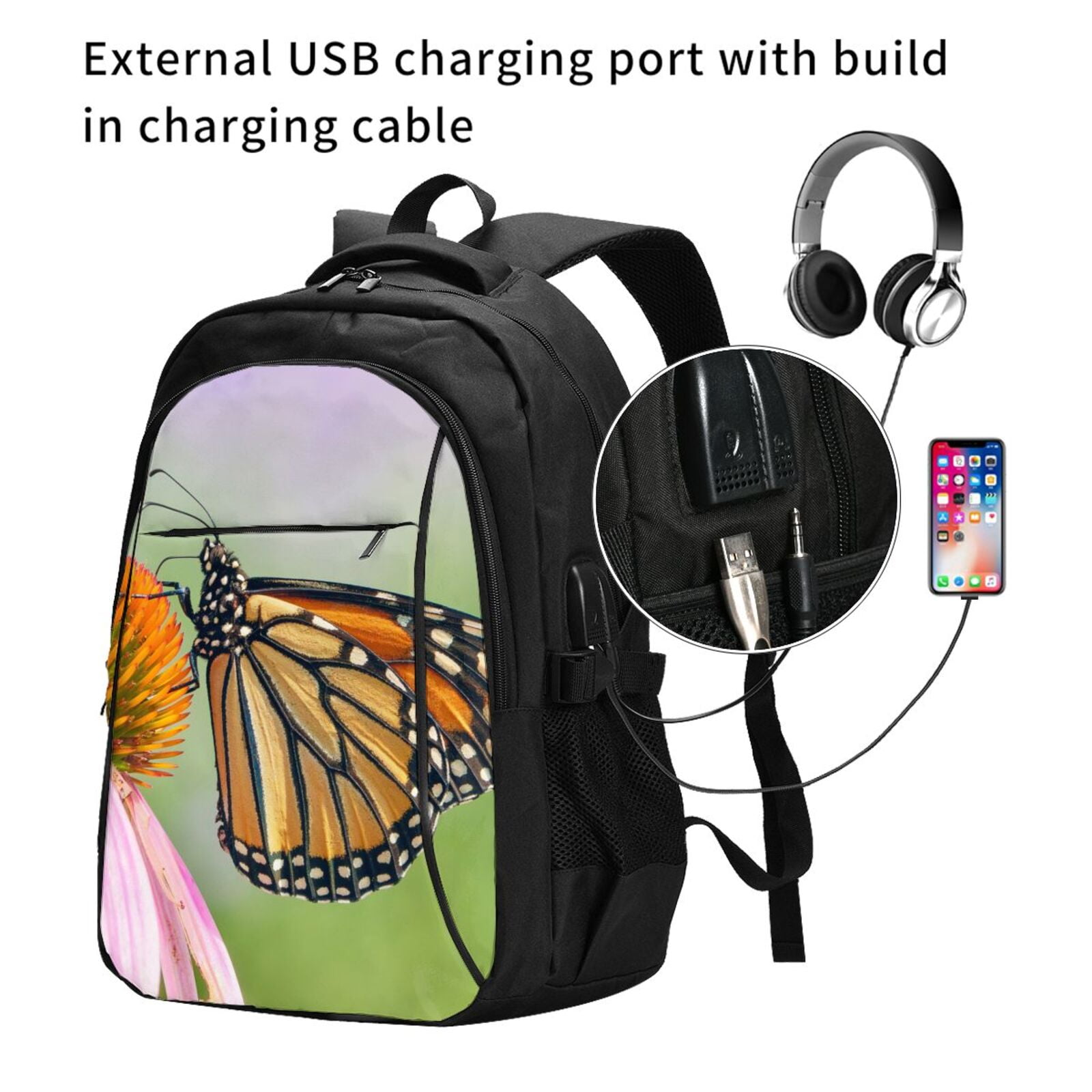 Ratiio A monarch butterfly Print Travel Laptop Backpack,Slim Sturdy ...