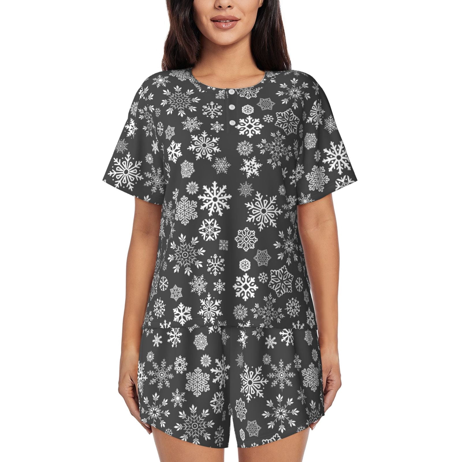 Ratiio simple white Snowflake Print Womens Pajama Sets 2 Piece Soft ...
