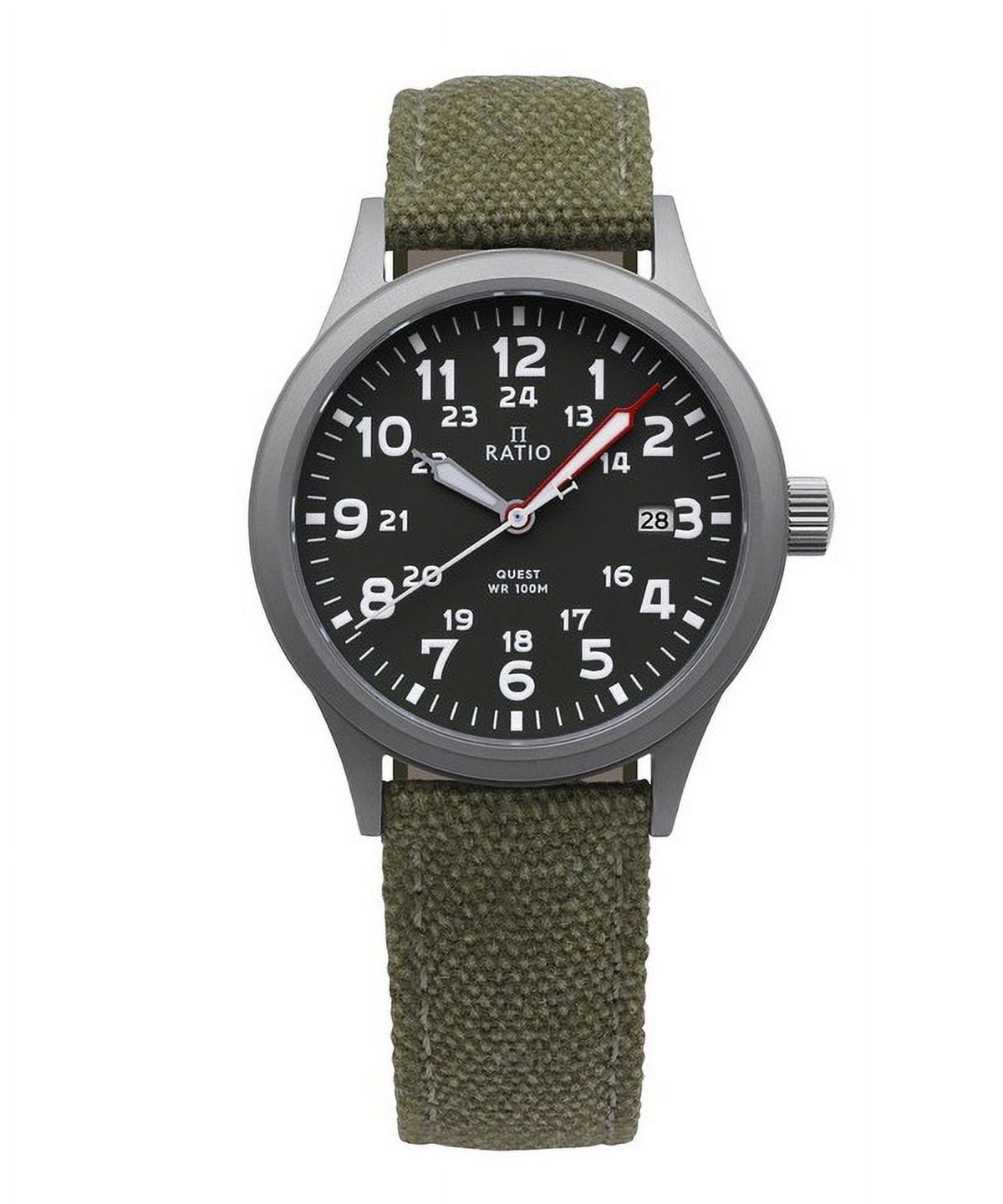 Ratio Quest Mens Field Watch Sapphire Canvas Strap Khaki Green Dial ...