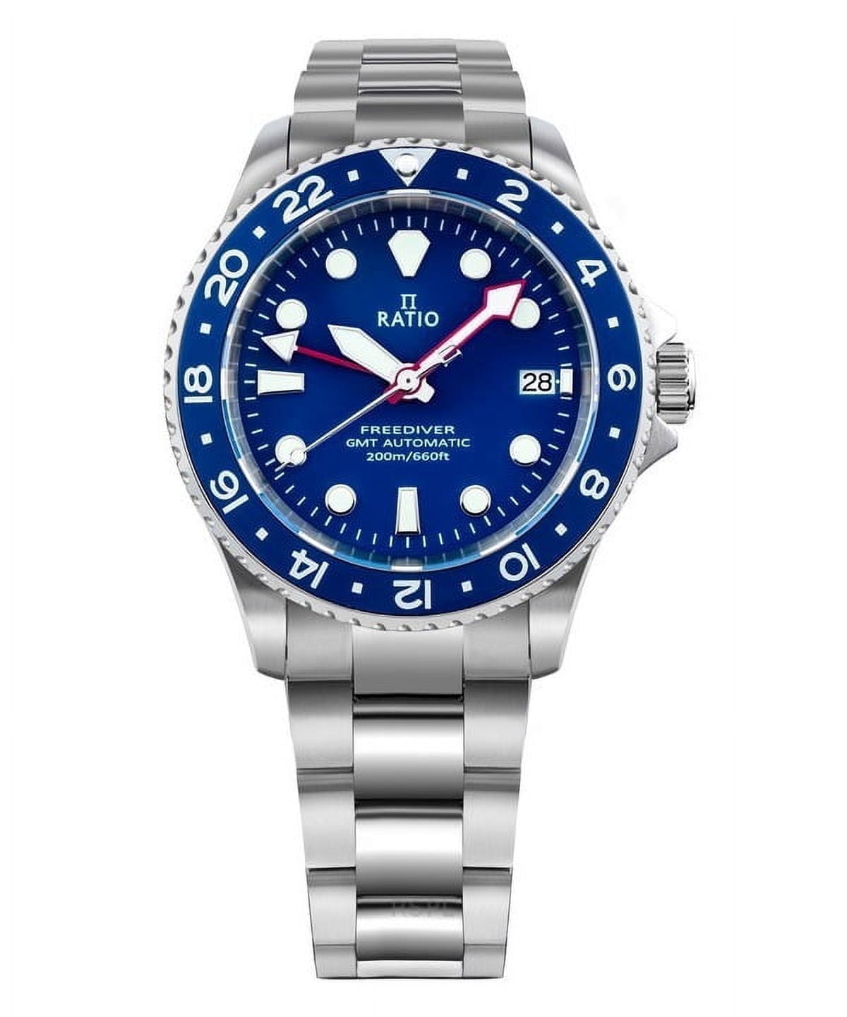 Ratio FreeDiver GMT Series Sapphire Stainless Steel Blue Dial Automatic ...