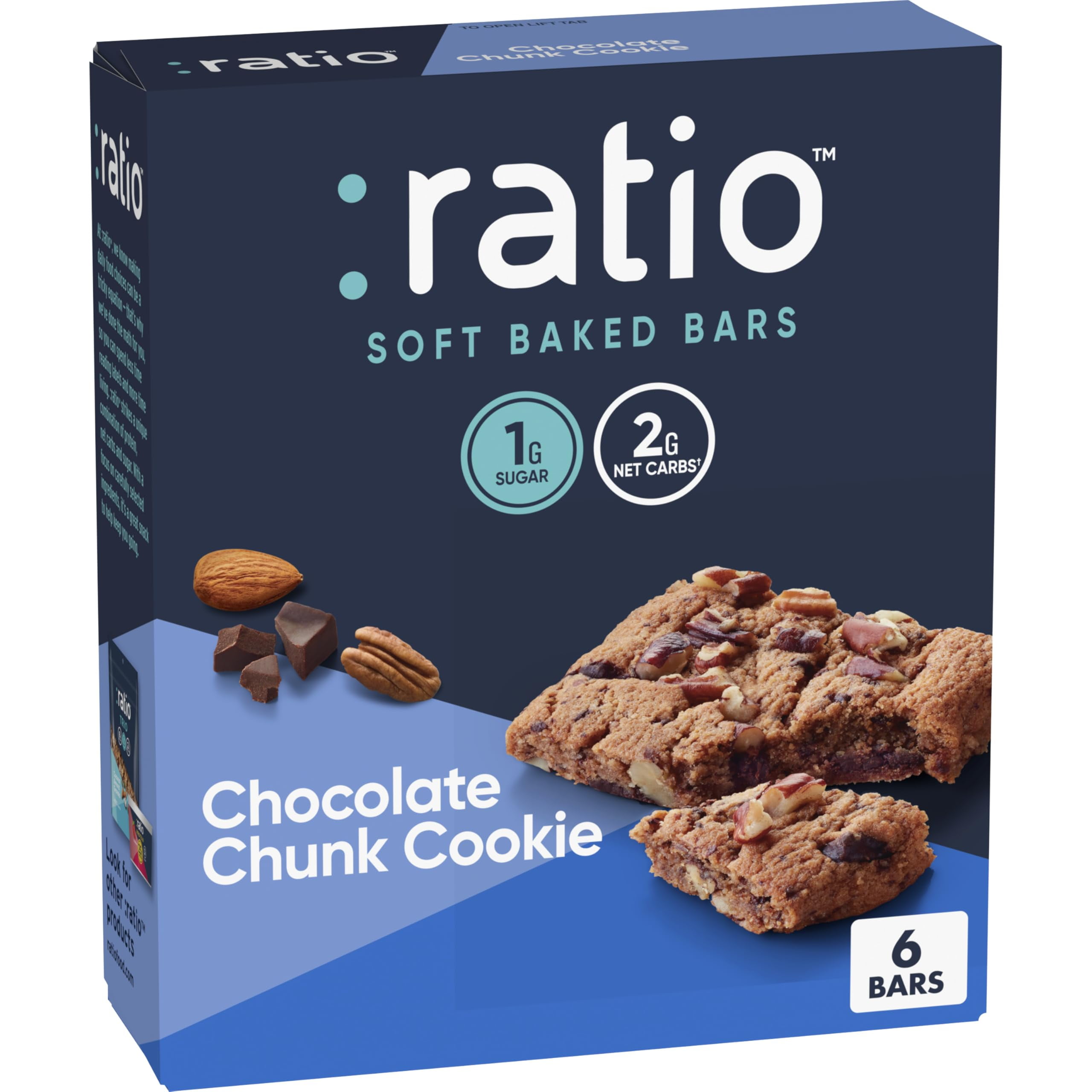 Ratio Soft Baked Bars, Chocolate Chunk NSD3 Cookie, 1g Sugar, Keto ...