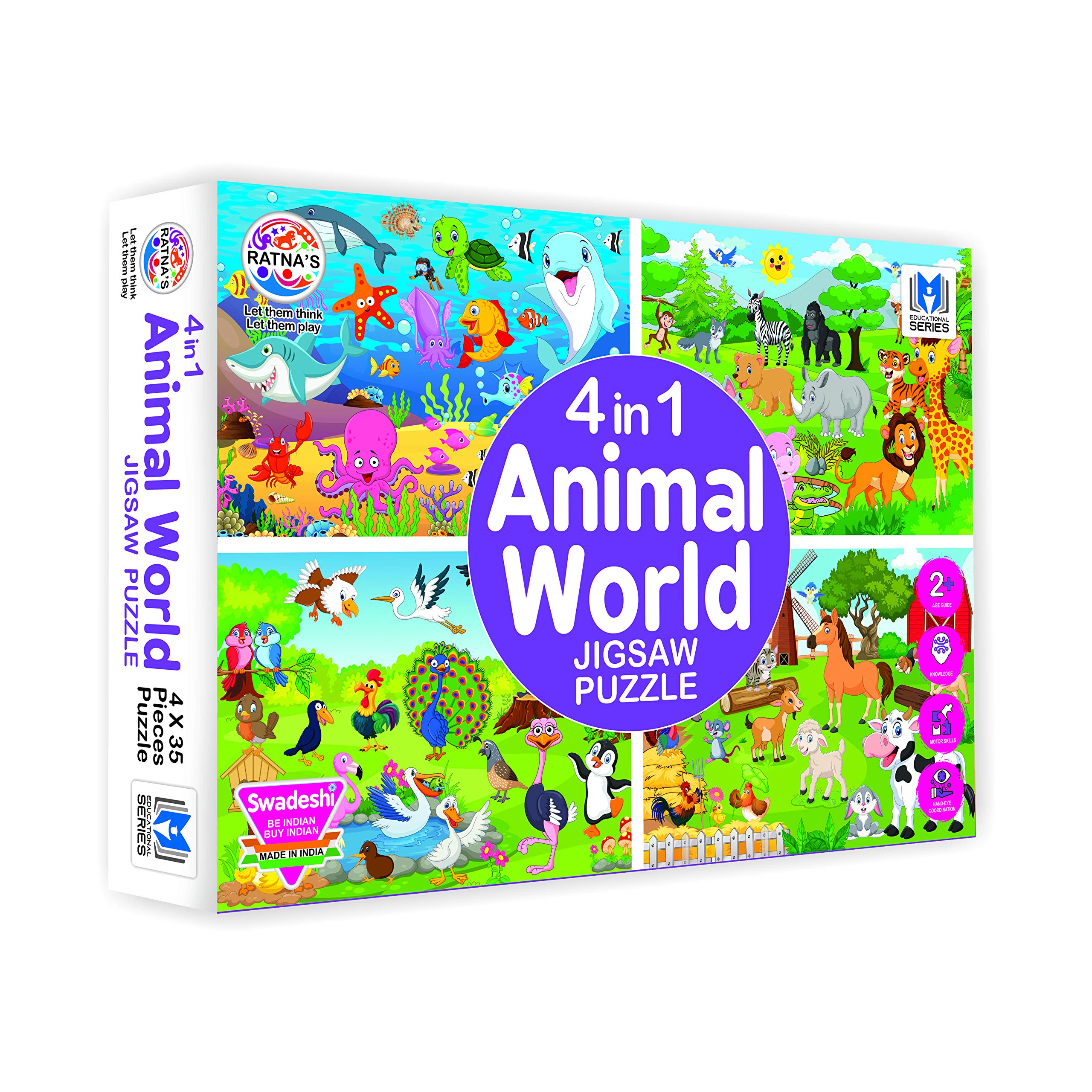 Ratna'S 4 In 1 Animal World Jigsaw Puzzle Set-35 Pieces Each,Multicolor ...