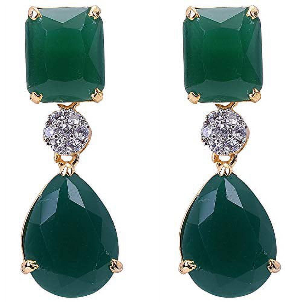 Ratnavali Jewels Cubic Zirconia Diamond Gold Plated Green Dangle Drop ...