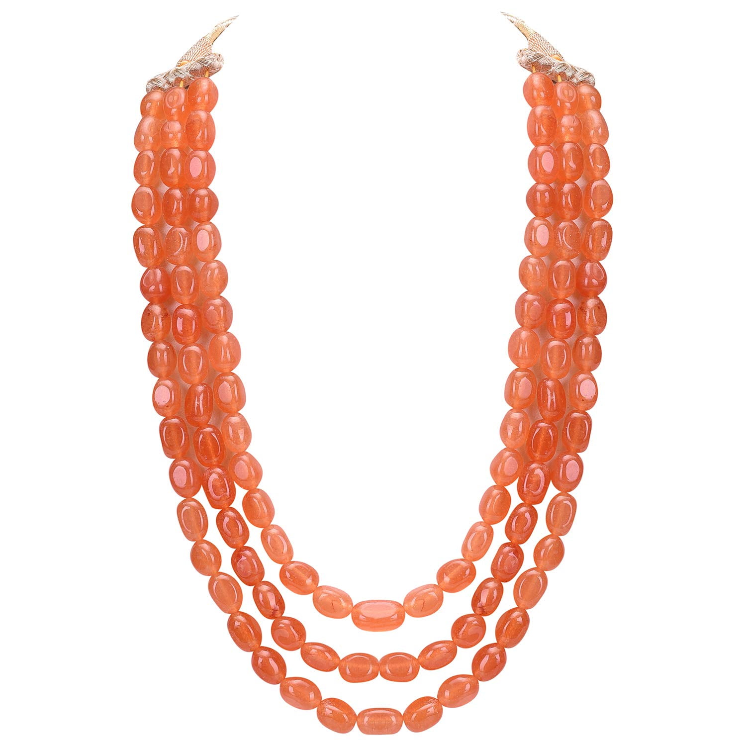 Ratnavali Jewels Quartz 3 Layer Strand Orange Beads Mala Party Wear ...