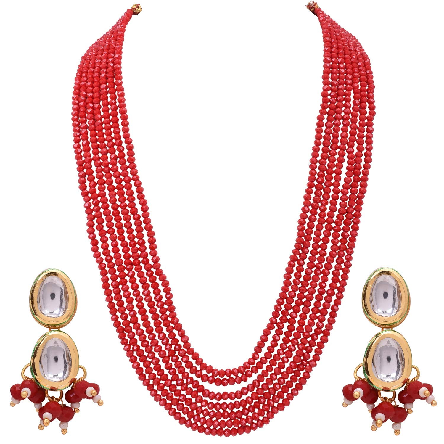 Ratnavali Jewels Red Color 7 Line Crystal Beads Strand Jewelry Earrings ...
