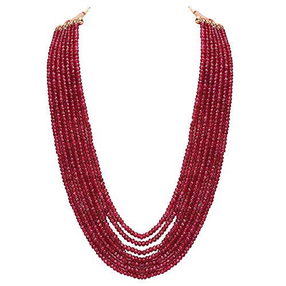 Ratnavali Jewels Red color 7 Line Quartz Beads Strand Jewelry Necklace ...