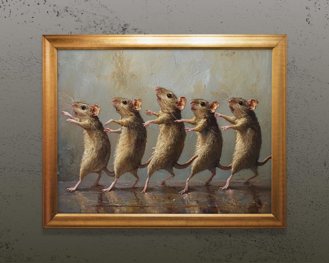 The Rats Dancing Print, Cute Rats Vintage Wall Art Print, Renaissance ...