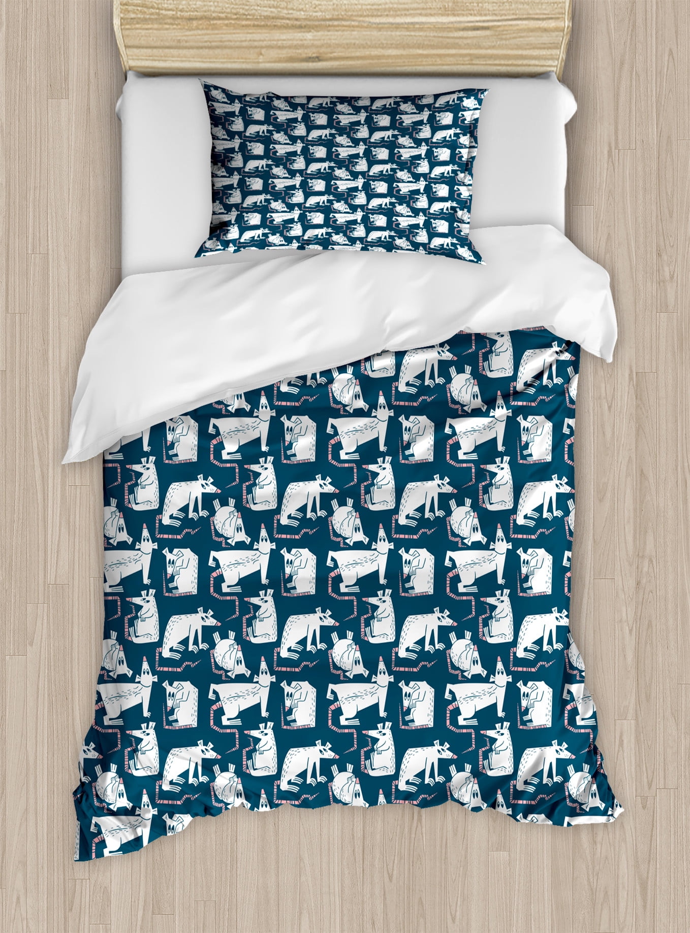 Rats Duvet Cover Set, Themed Abstract Cartoon Mouse Pattern Print ...