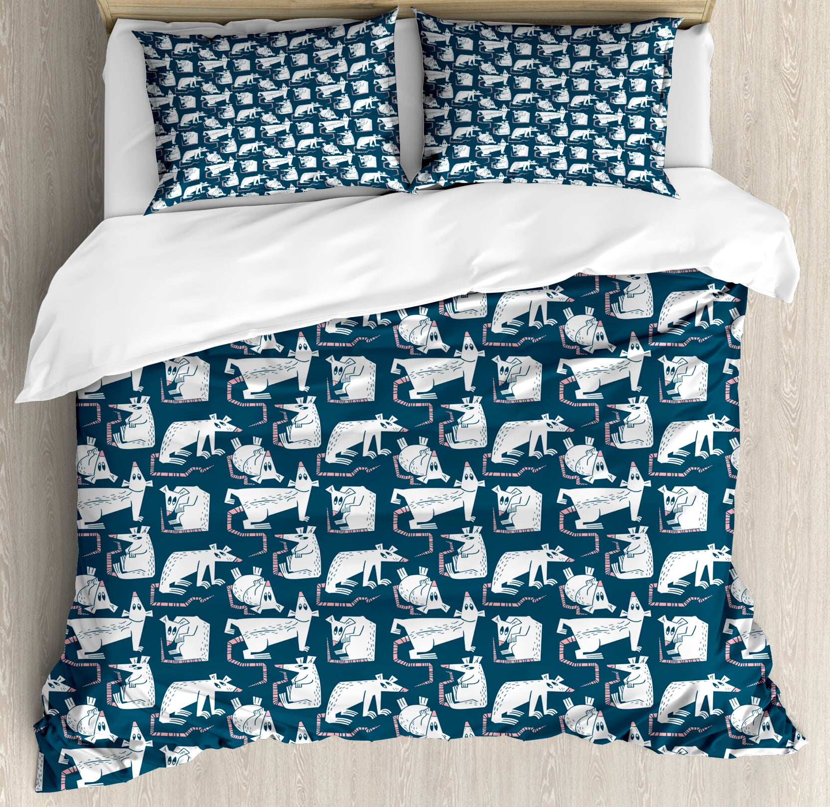 Rats Duvet Cover Set, Themed Abstract Cartoon Mouse Pattern Print ...