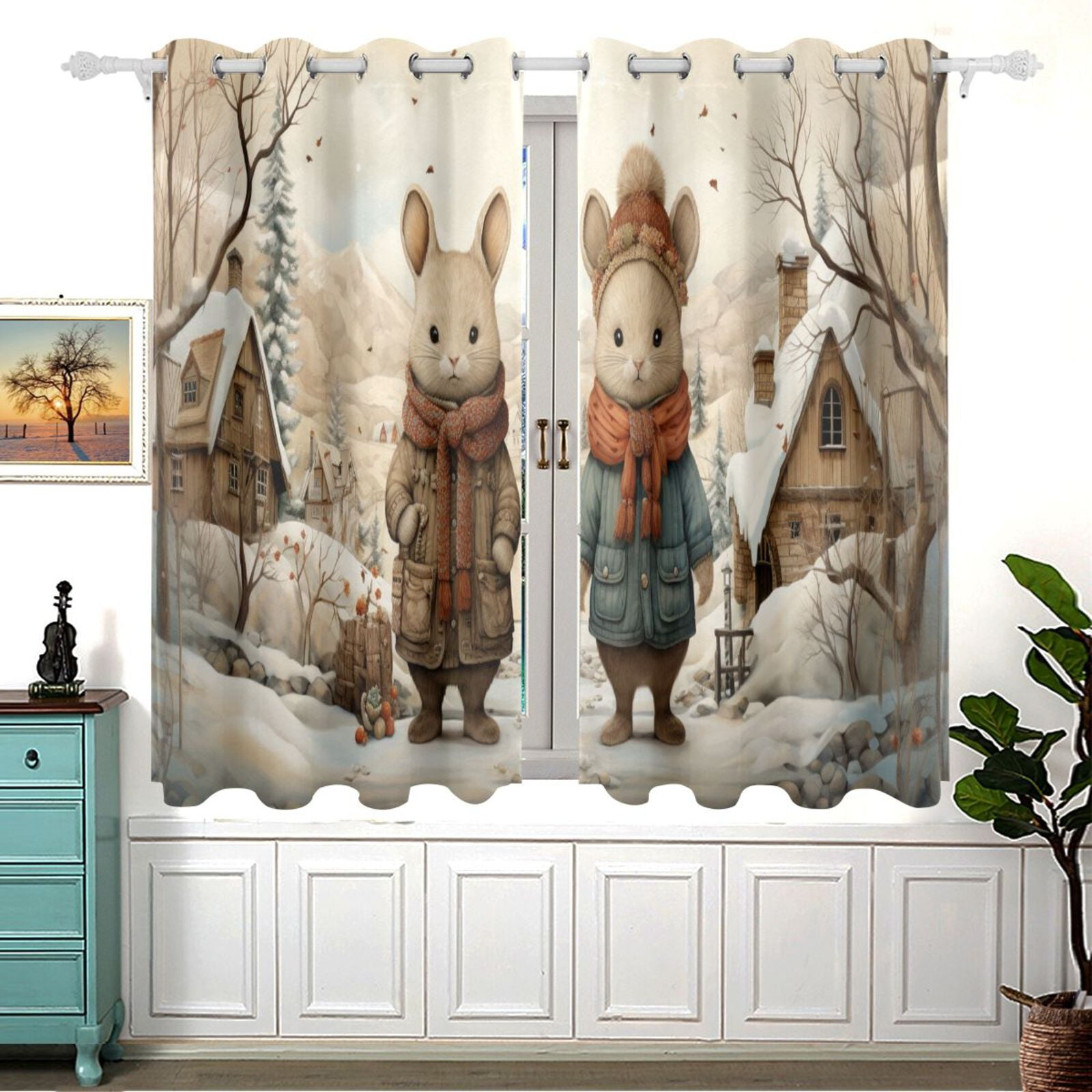Rats Mouses Snow Houses Trees 54×55 Inch Black Out Curtains 2 Packs ...