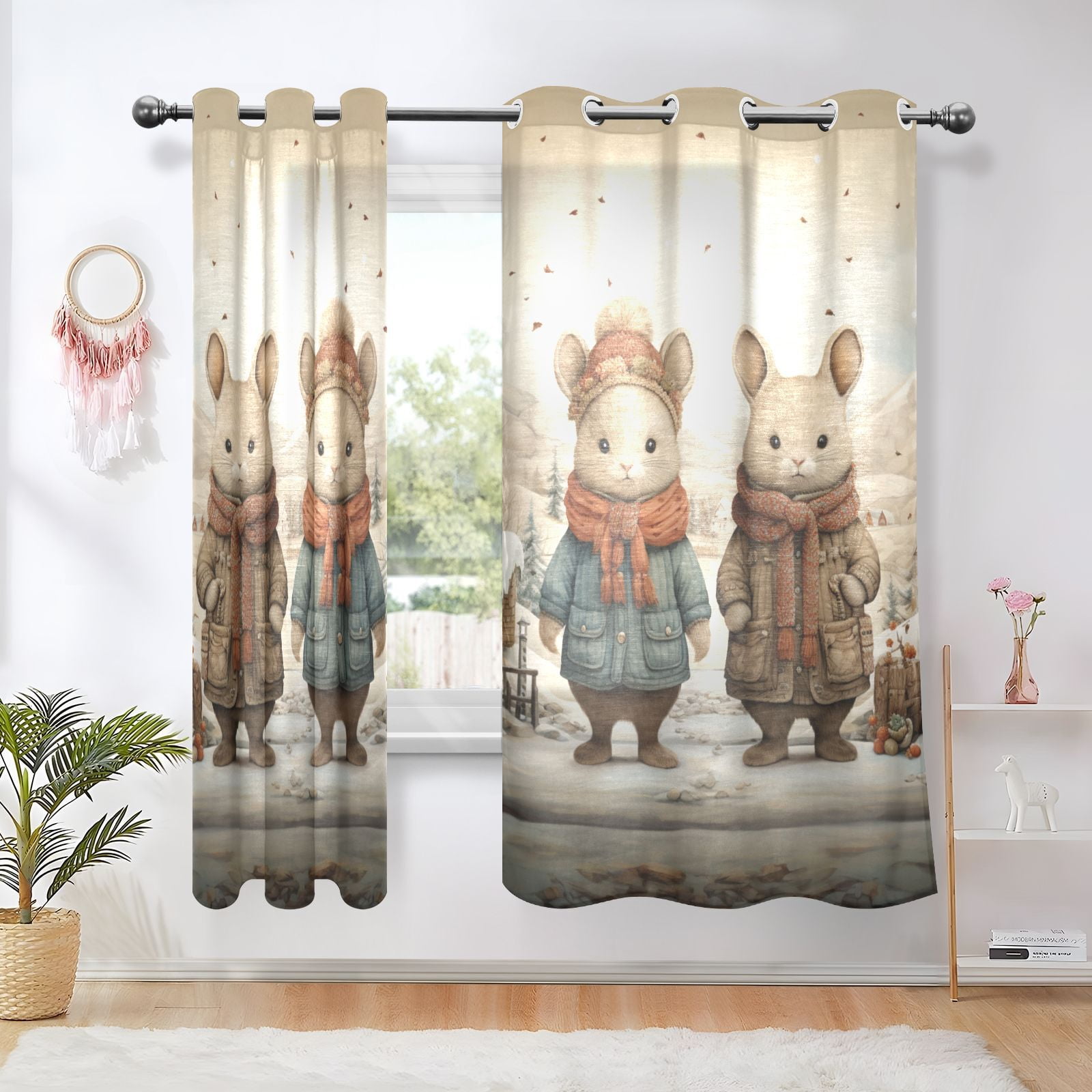 Rats Mouses Snow Houses Trees Blackout Curtains Thermal Insulation 63 ...
