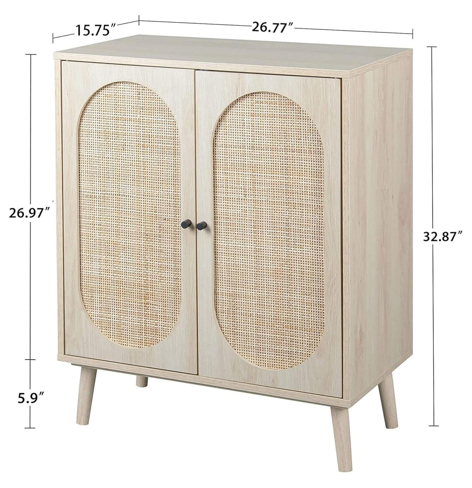 Rattan 2 Doors Buffet Sideboard Cabinet, 2 Tier Adjustable Shelves ...