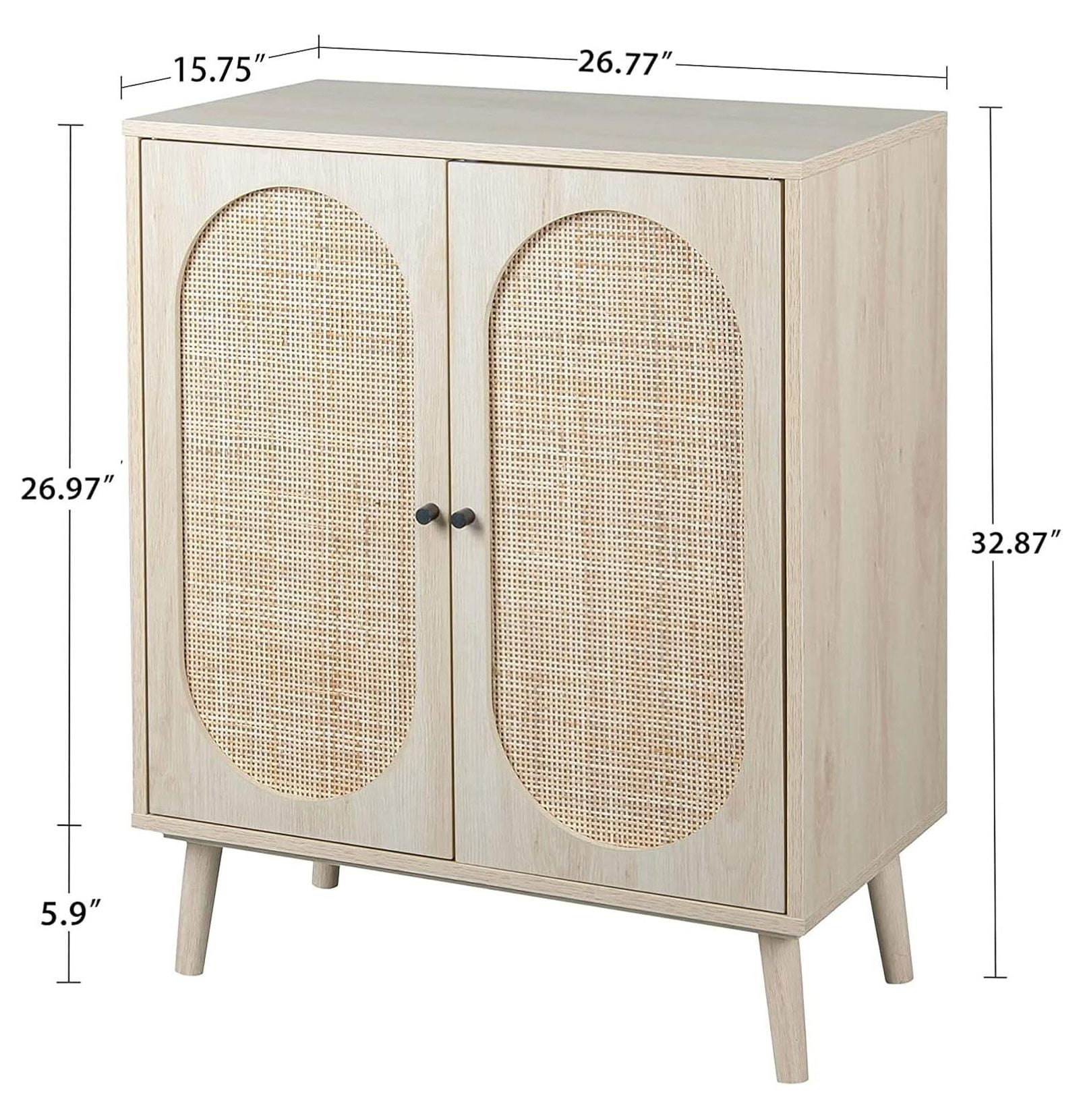 Rattan 2 Doors Buffet Sideboard Cabinet, 2 Tier Adjustable Shelves ...