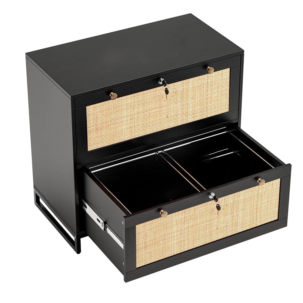Rattan 2 Drawer Lateral File Cabinet, Wood Locking File Cabinets, File ...