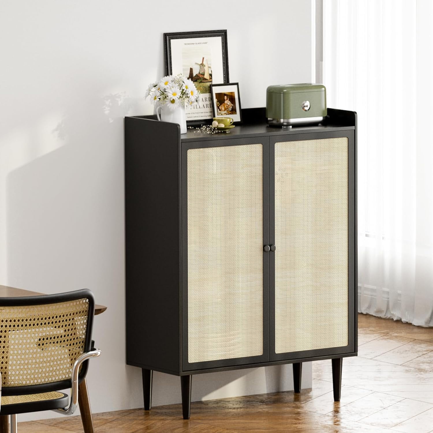 Rattan Accent Storage Cabinet, 49IN Tall Buffet Sideboard with ...
