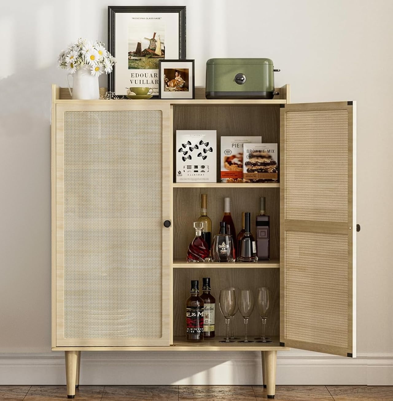 Rattan Accent Storage Cabinet, 49IN Tall Buffet Sideboard with ...