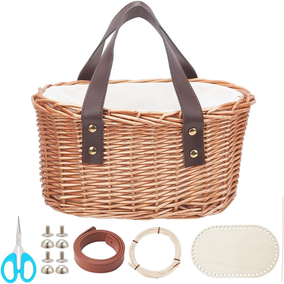 Rattan Bag Kit Woven Straw Handbag Making Kit Summer Beach Tote Leather ...
