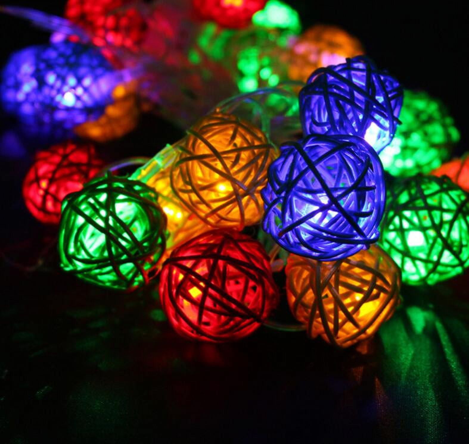 Rattan Ball String Lights with 20 Led Bulbs Connectable Indoor Outdoor ...
