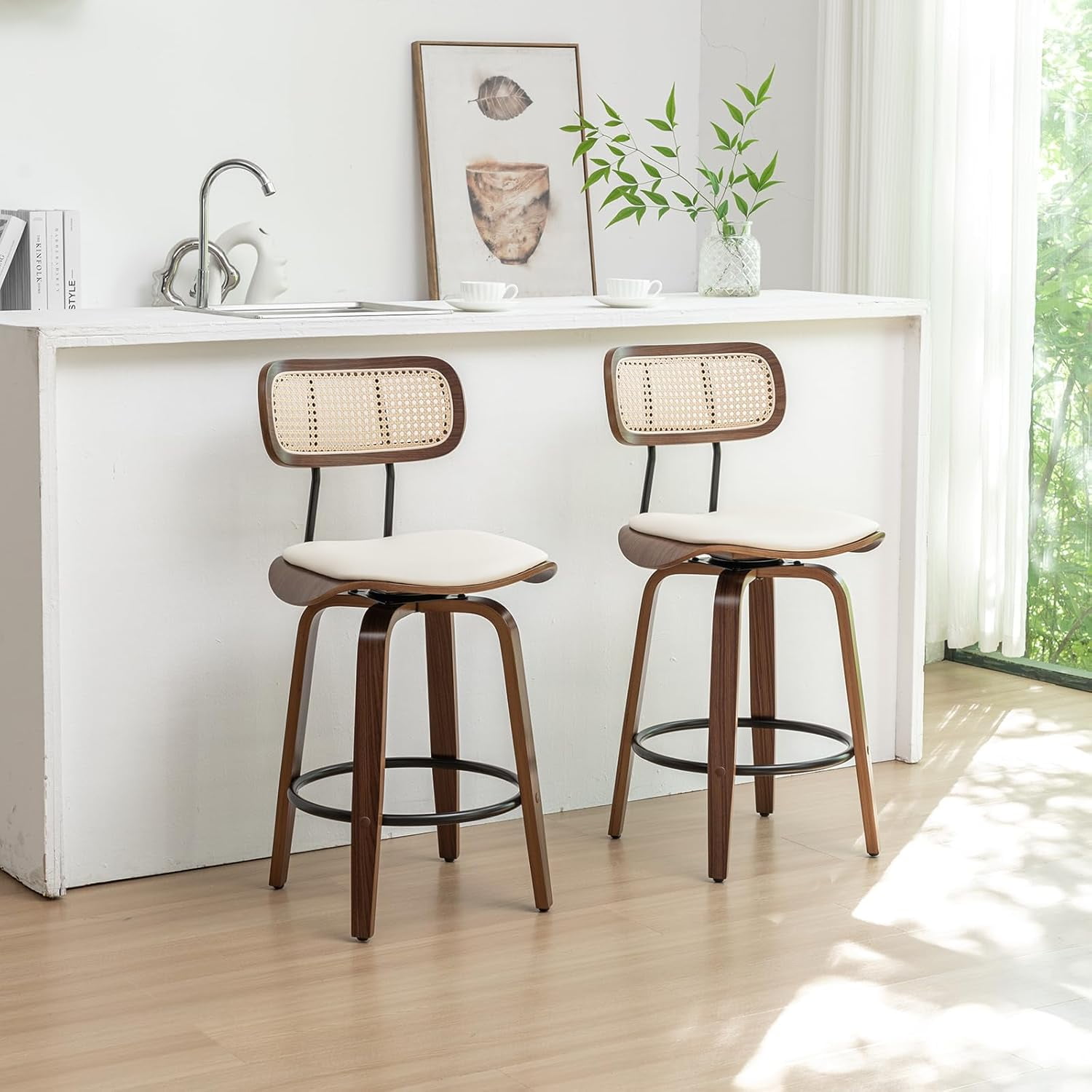 Rattan Bar Stools Counter Height Bar Stools Swivel Bar Stools with Back ...
