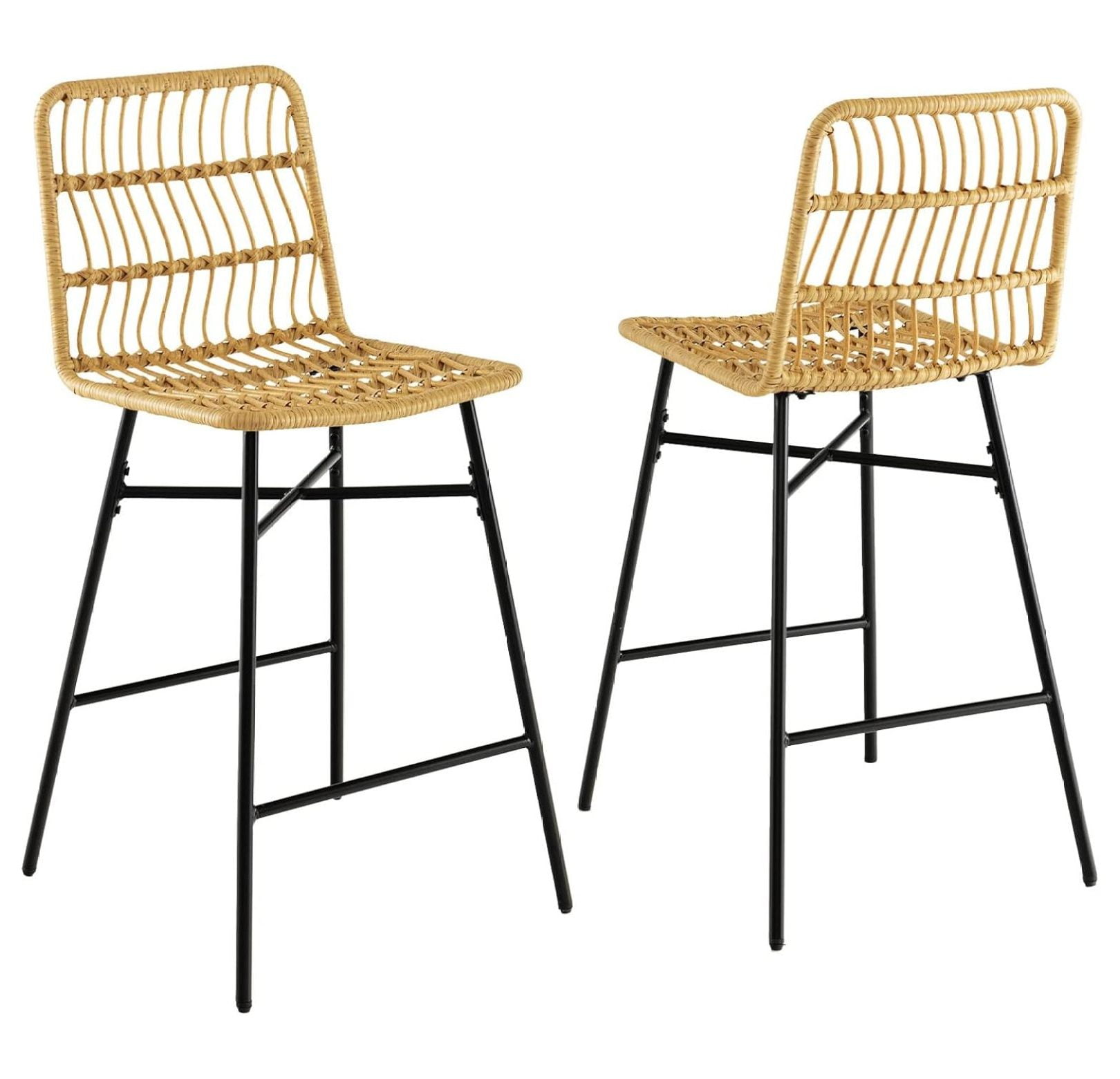 Rattan Bar Stools Set of 2, 27 Inches Counter Height Bar Stools with ...