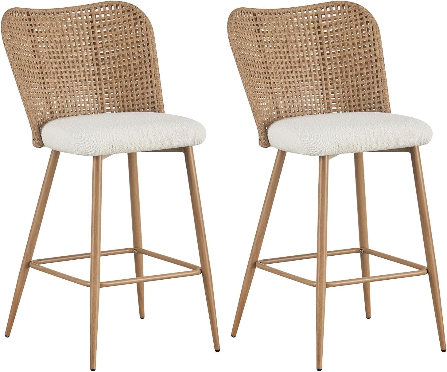 Rattan Bar Stools Set of 2,Modern Upholstered Counter Height Bar Stools ...