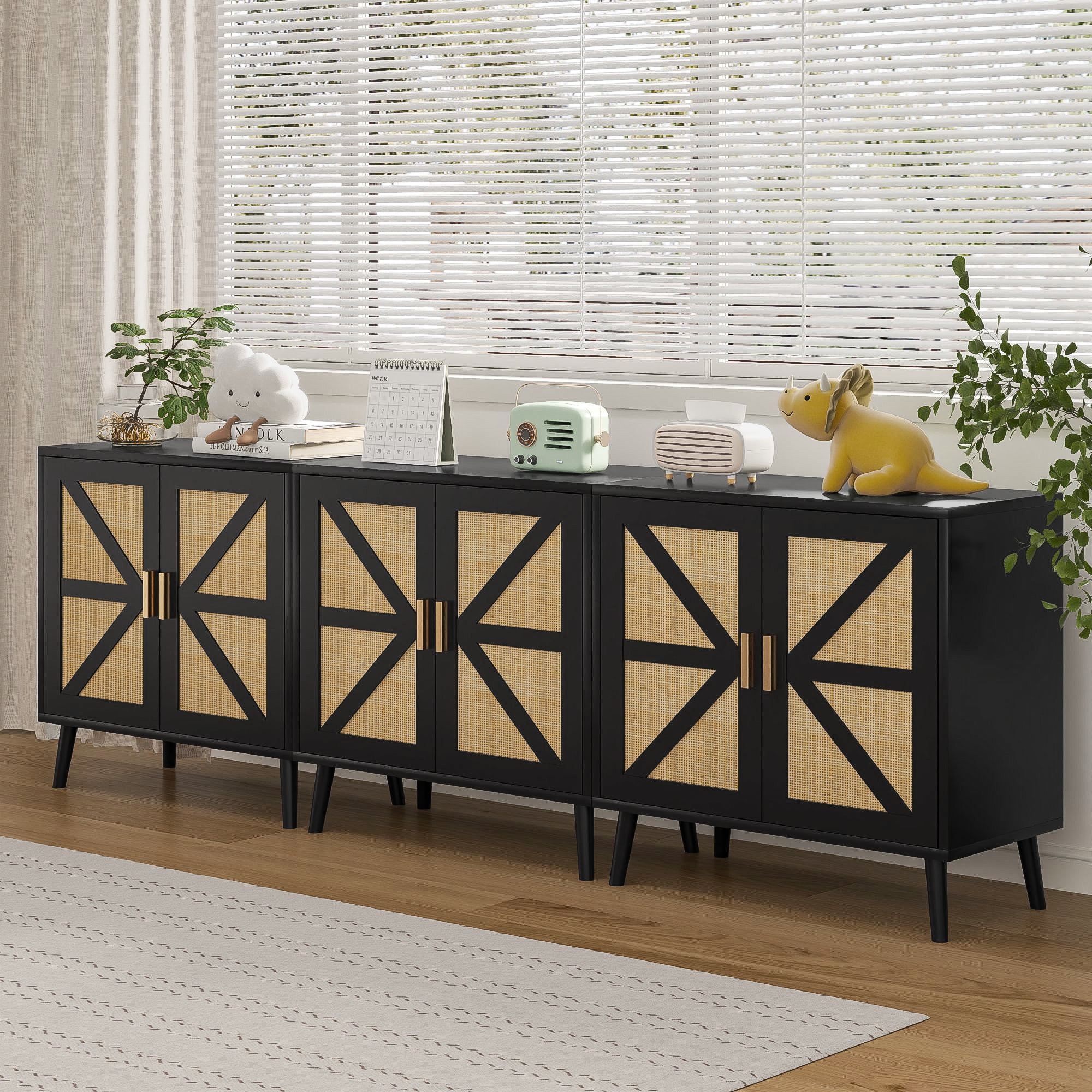 Rattan Barn Door Sideboard Storage Cabinet, Farmhouse Accent Storage ...