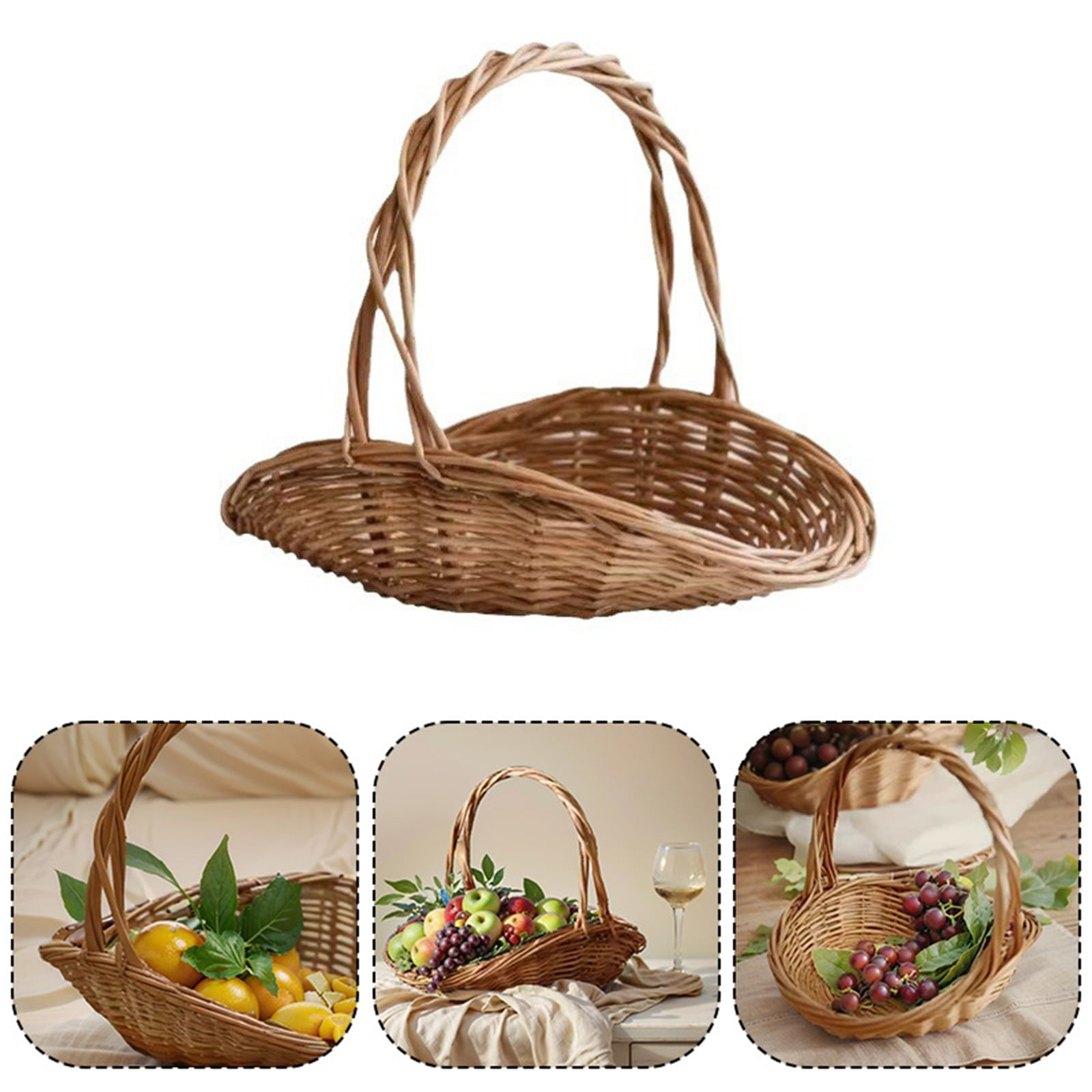 Rattan Basket with Handle Garden Baskets for Gathering Vegetables ...