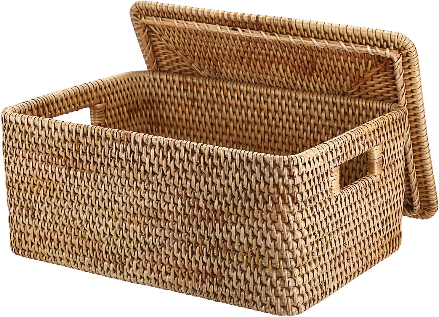 Rattan Basket With Lid Rectangular Lidded Basket Natural Hand-Woven ...