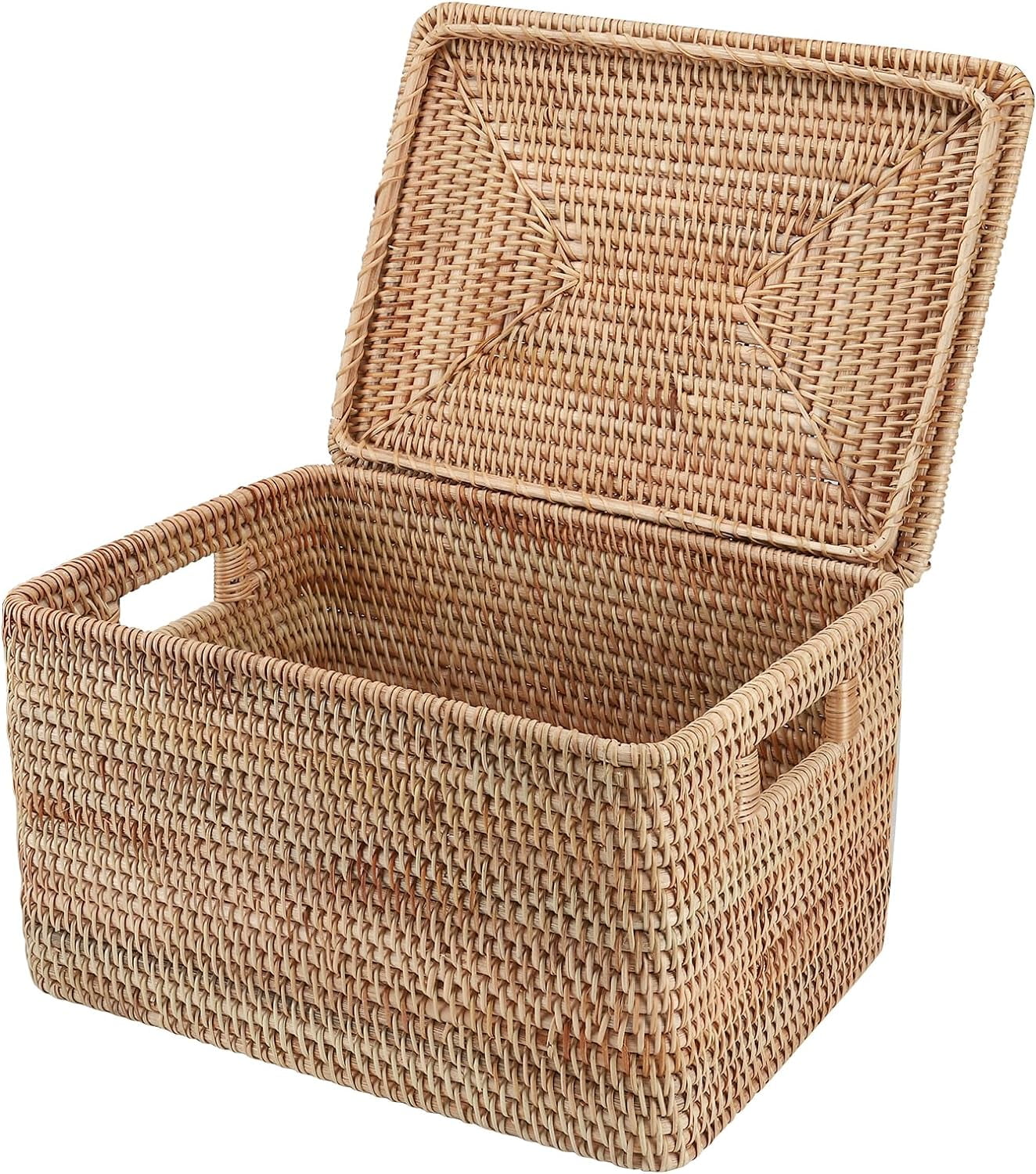 Rattan Basket With Lid, Large Lidded Basket For Storage Square Rattan ...