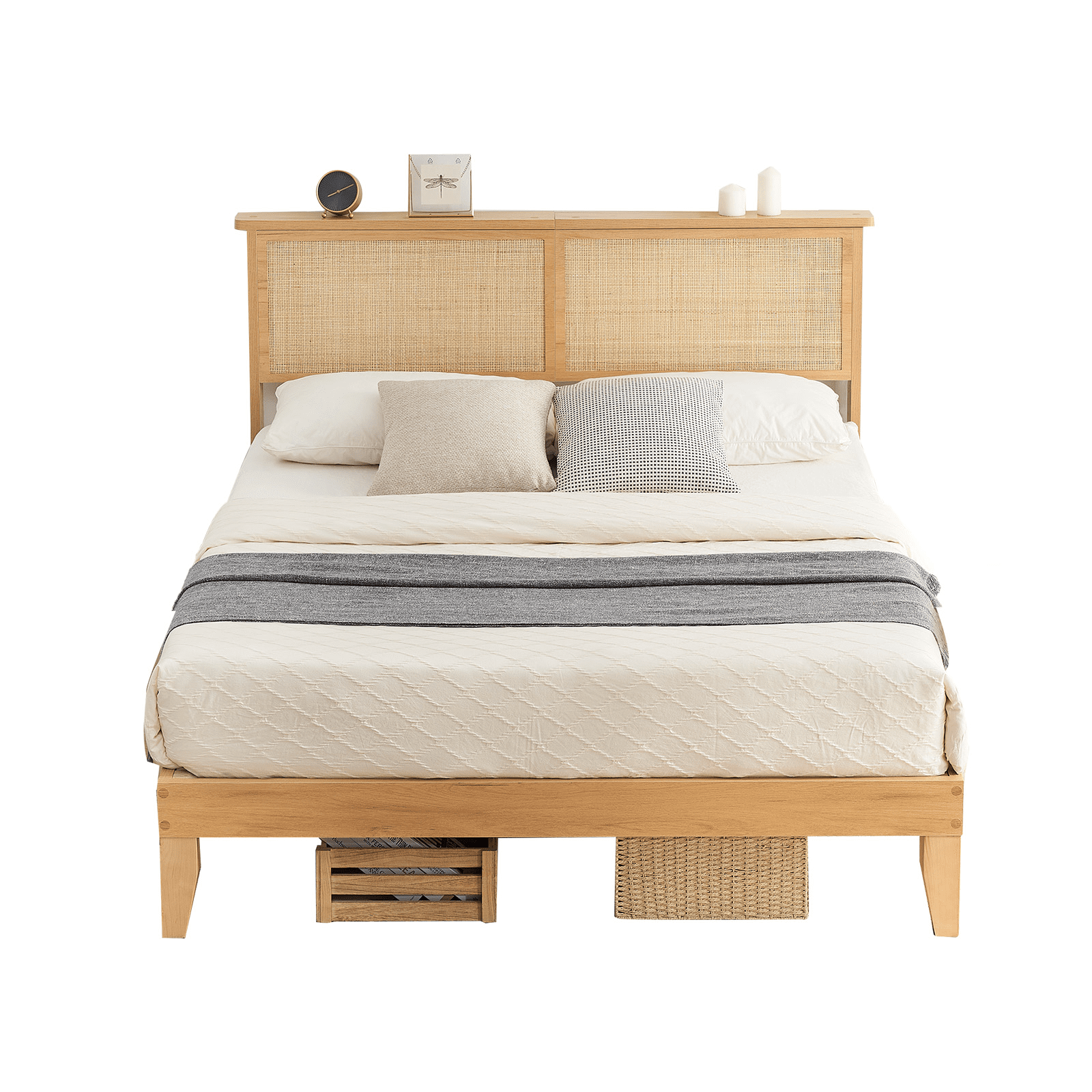 Rattan Bed Frame Full with Natural Rattan Headboard,Bohemian Rattan Bed ...