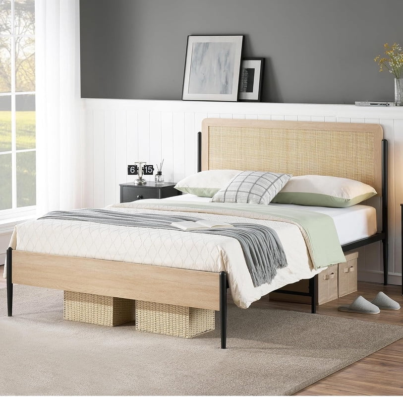 Rattan Bed Frame with Natural Rattan Headboard - Bed Frame Bohemian ...